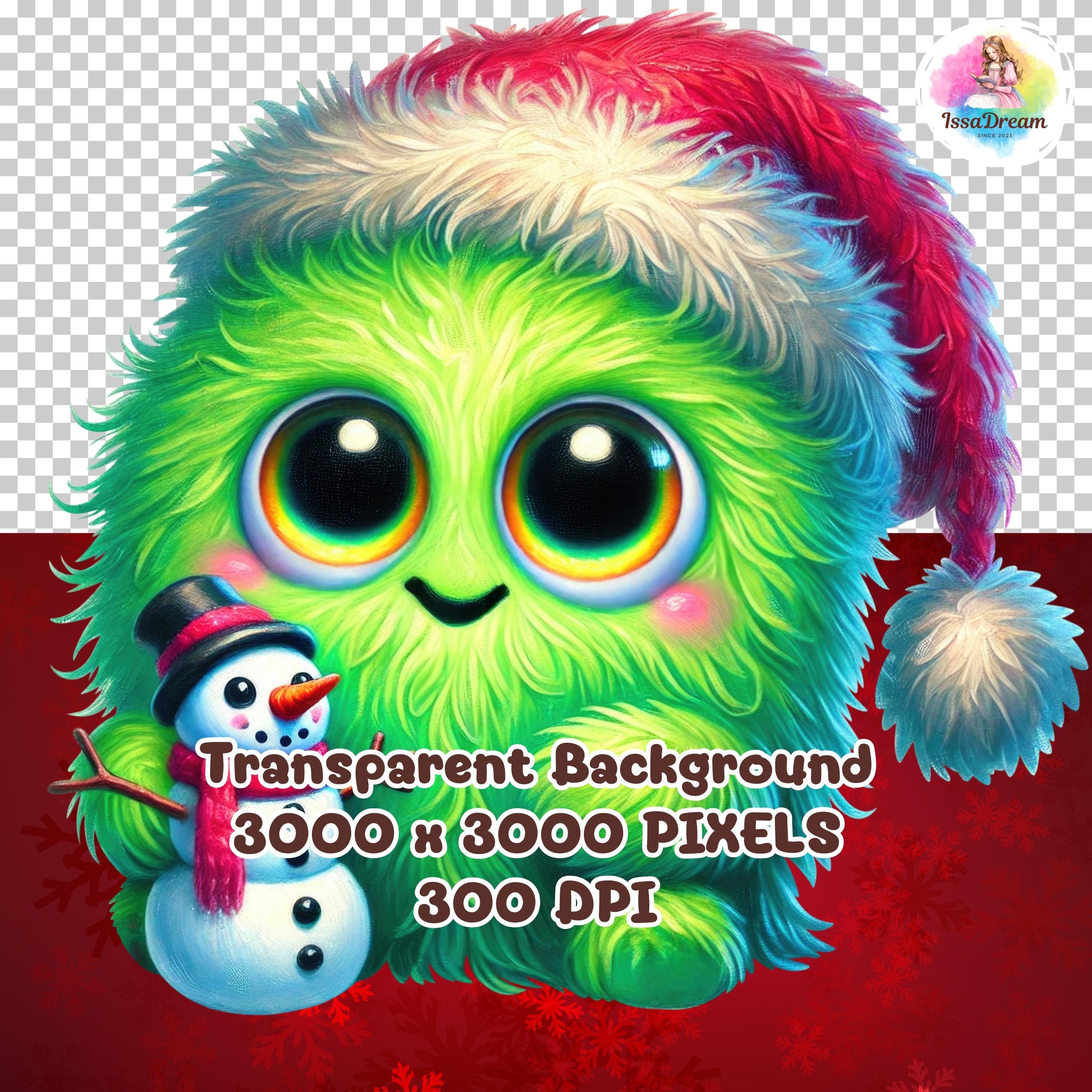 Watercolor Christmas Monsters Clipart: Green Fluffy PNG, Digital ...