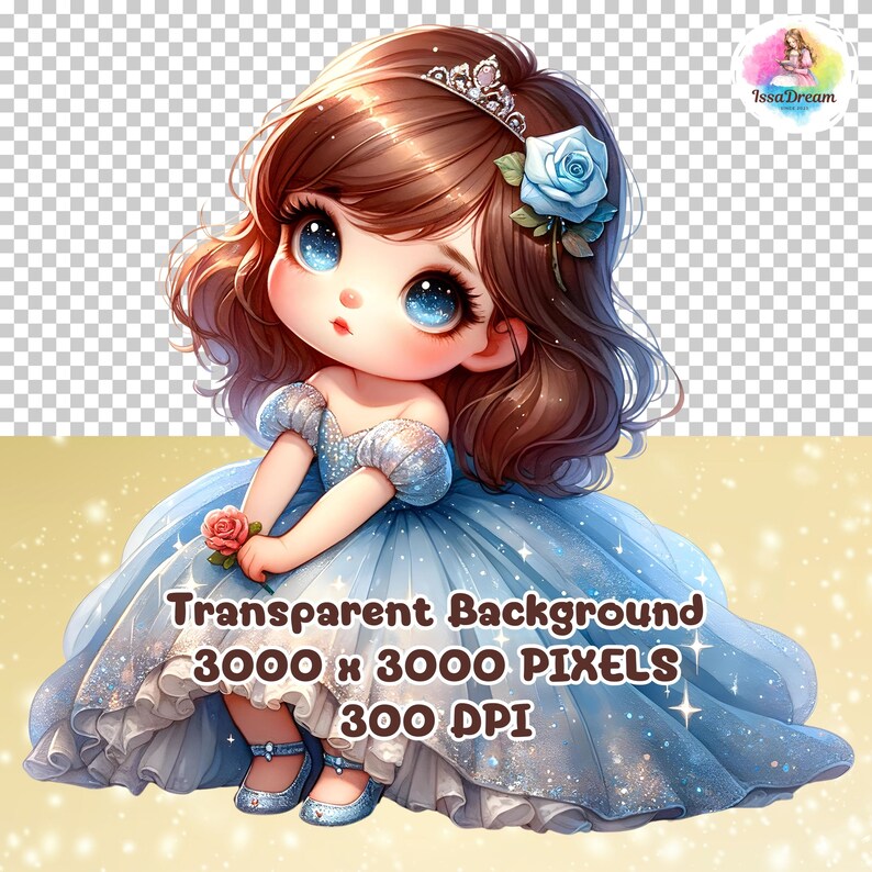 Watercolor Princess in Sparkling Dress Clipart, Cute Little Princess ...