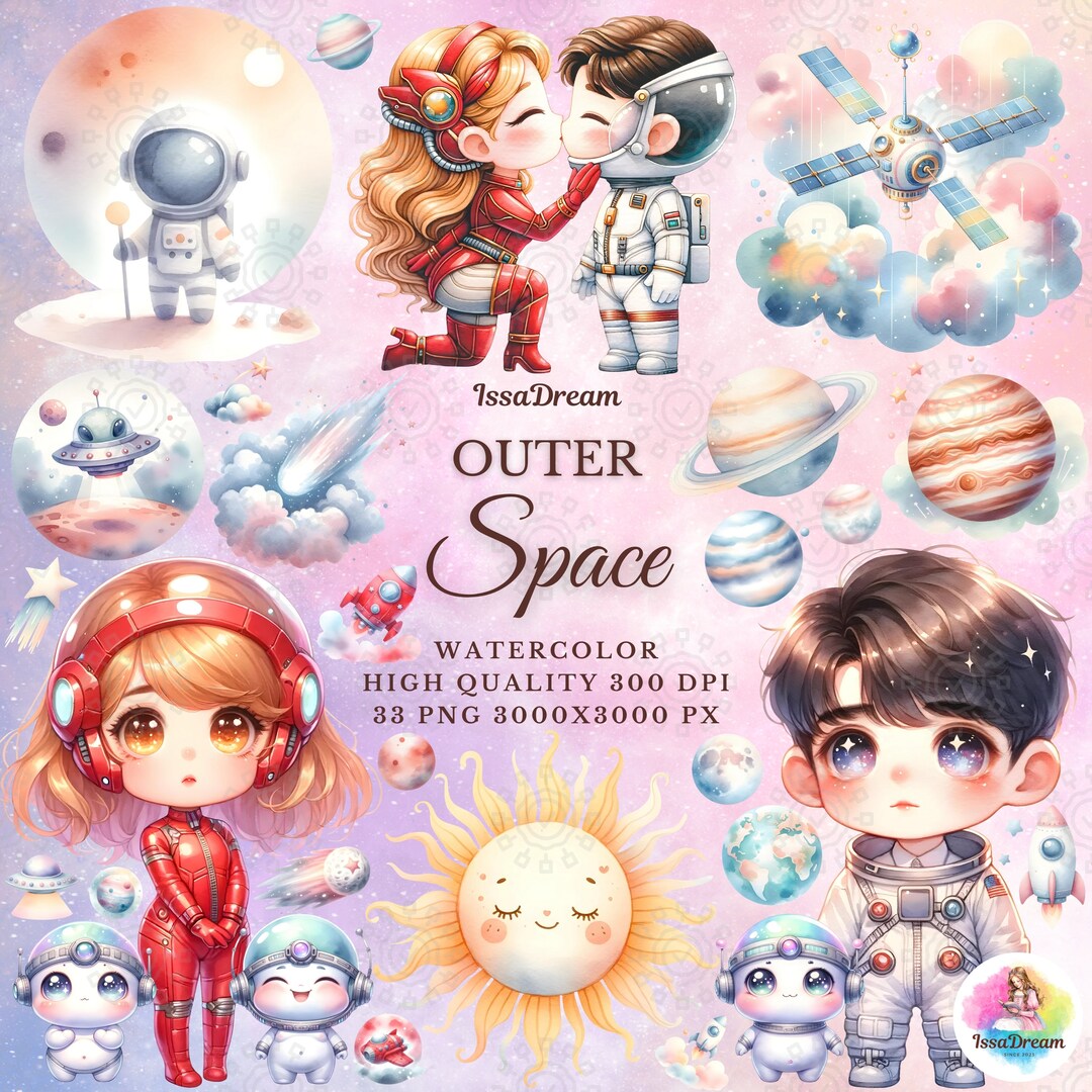 Watercolor Outer Space Clipart, Cute Planet Clipart, Galaxy Clipart ...
