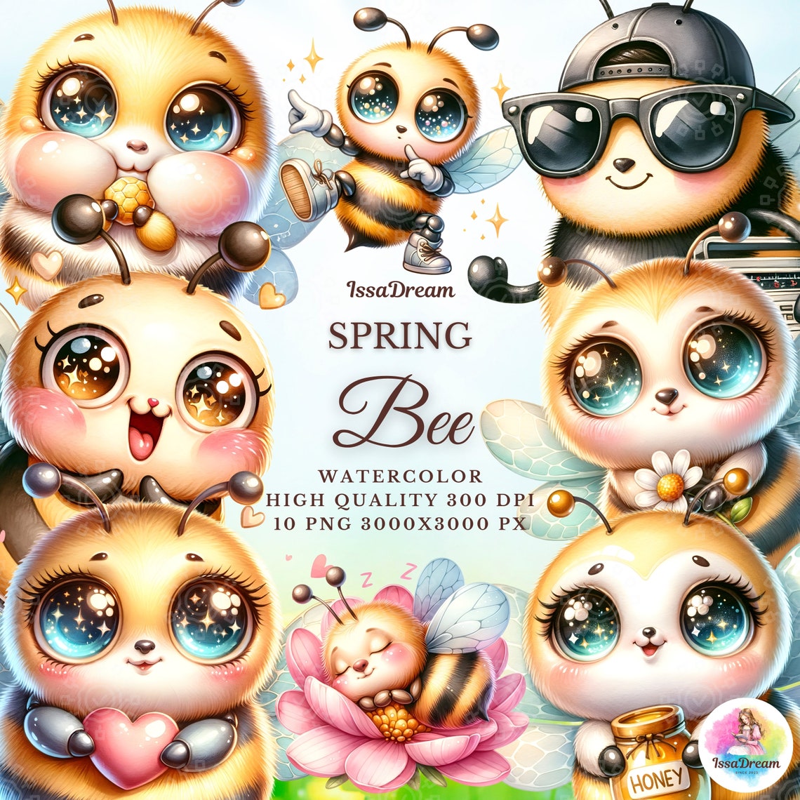 Watercolor Spring Bee Clipart, Cute Ladybug Clipart, Spring Summer ...