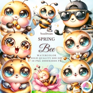 Watercolor Spring Bee Clipart, Cute Ladybug Clipart, Spring Summer ...