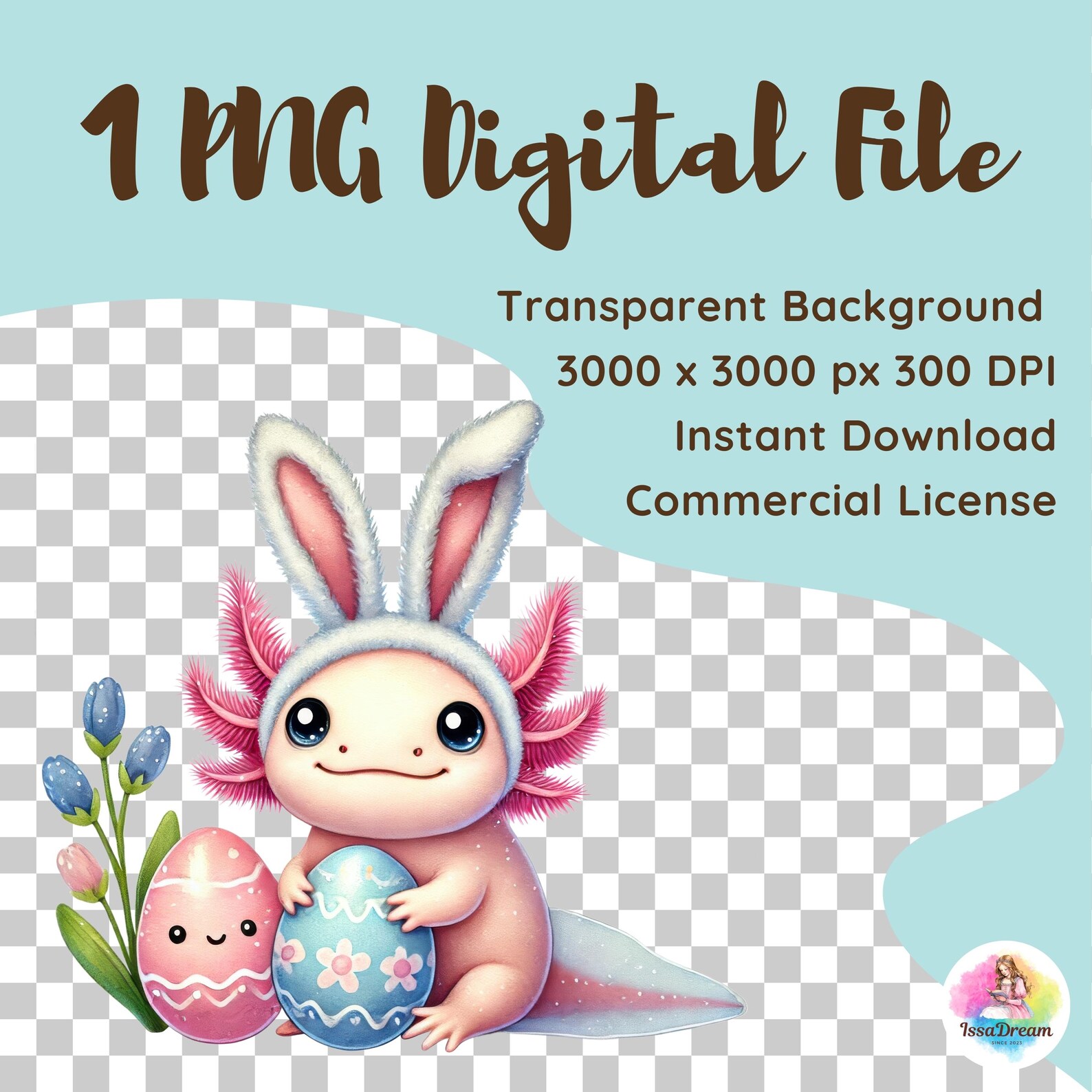 Watercolor Easter Bunny Axolotl Clipart, Cute Axolotl PNG, Easter Eggs ...