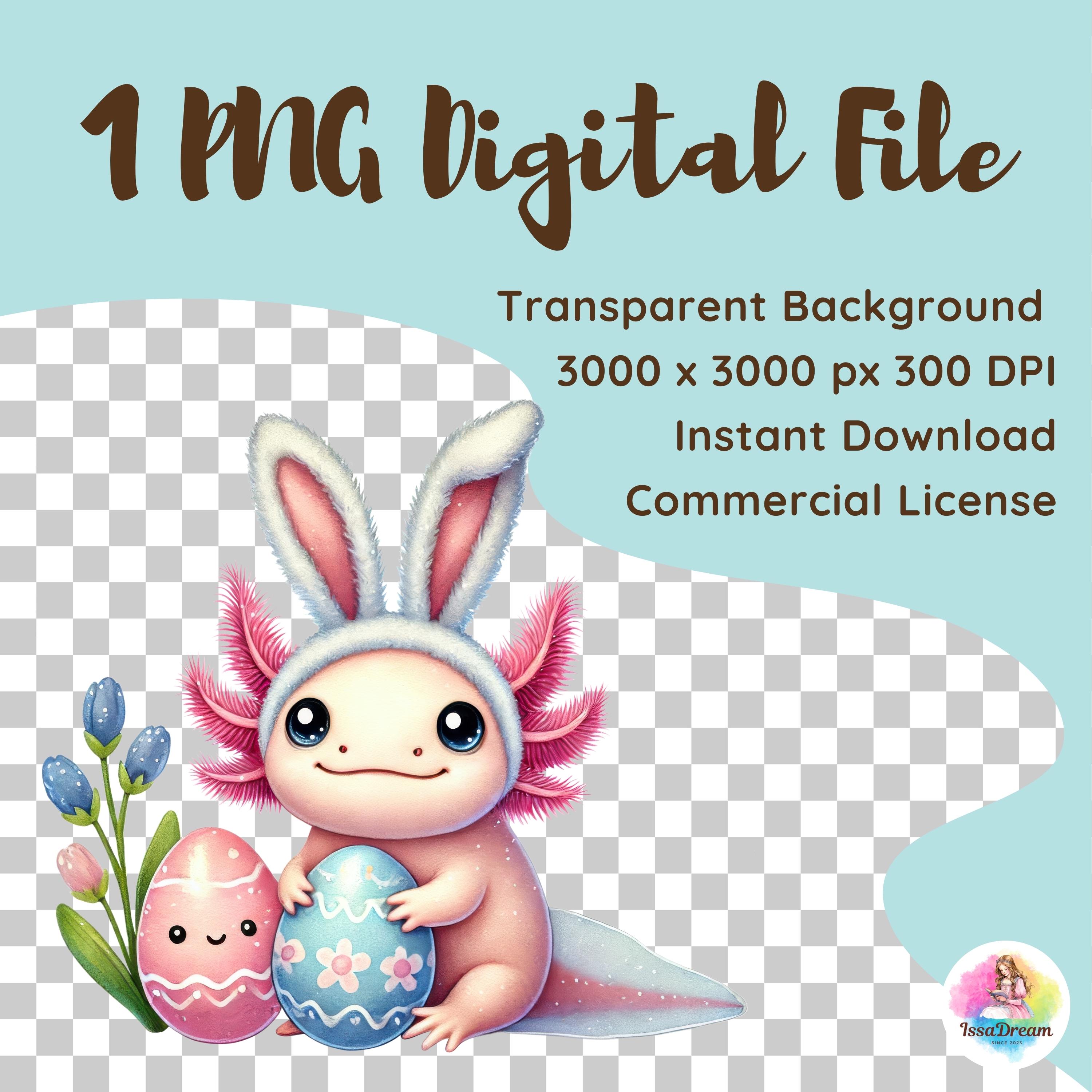 Watercolor Easter Bunny Axolotl Clipart, Cute Axolotl PNG, Easter Eggs ...