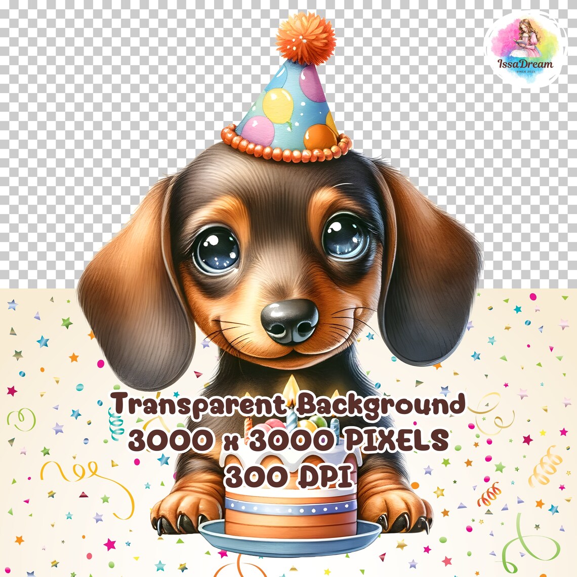 Watercolor Birthday Dog PNG Bundle, Dog With Birthday Cake, Cute ...