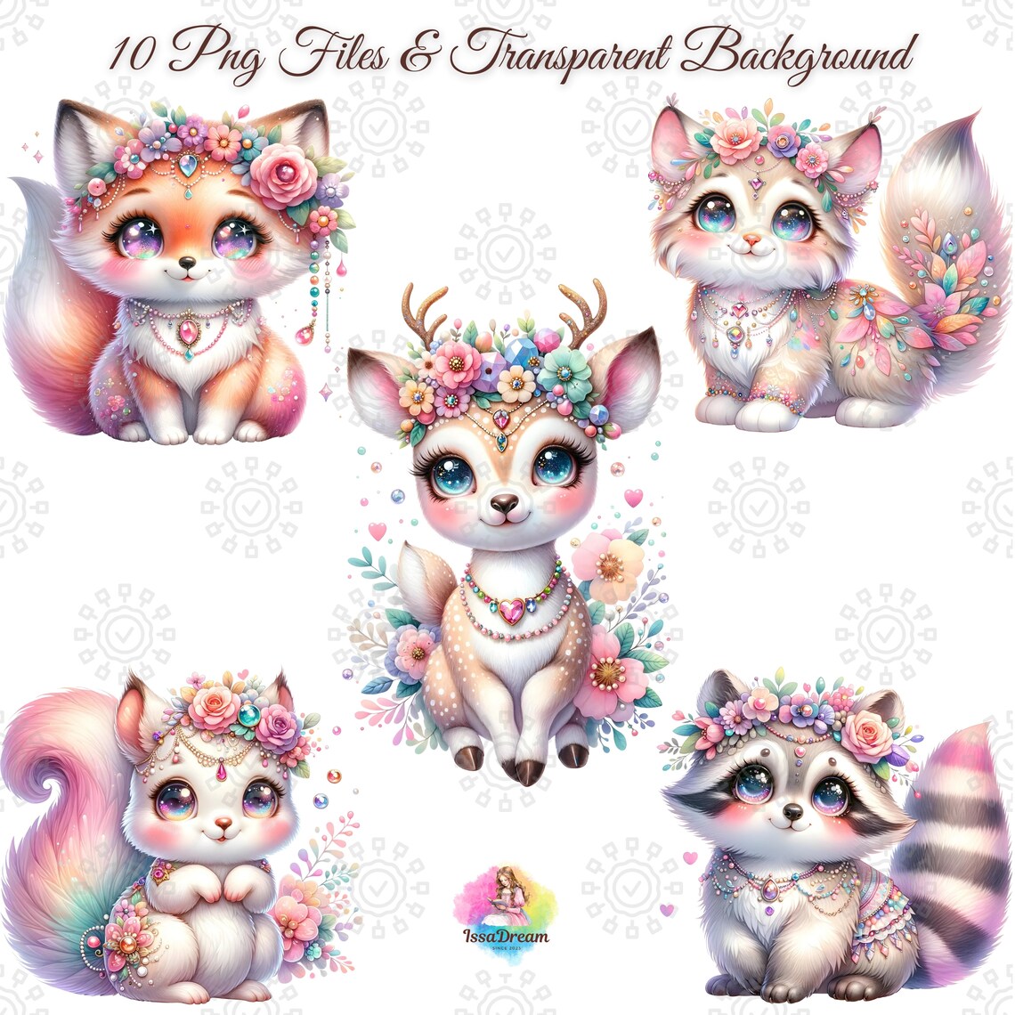 Watercolor Floral Woodland Animal Clipart, Cute Pastel Animal Clipart ...