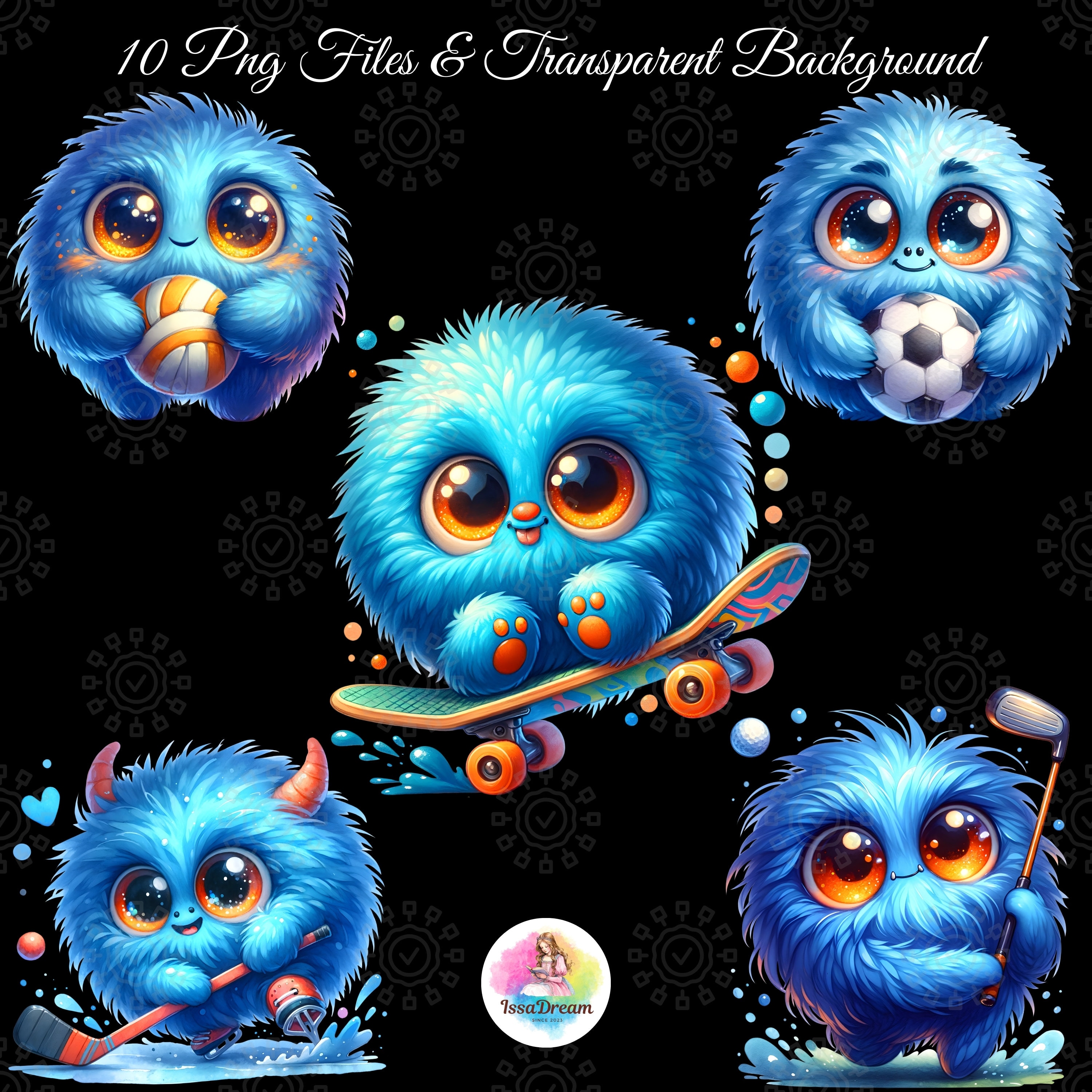 Watercolor Sports Monster Clipart, Cute Sports Clipart, Sports ...