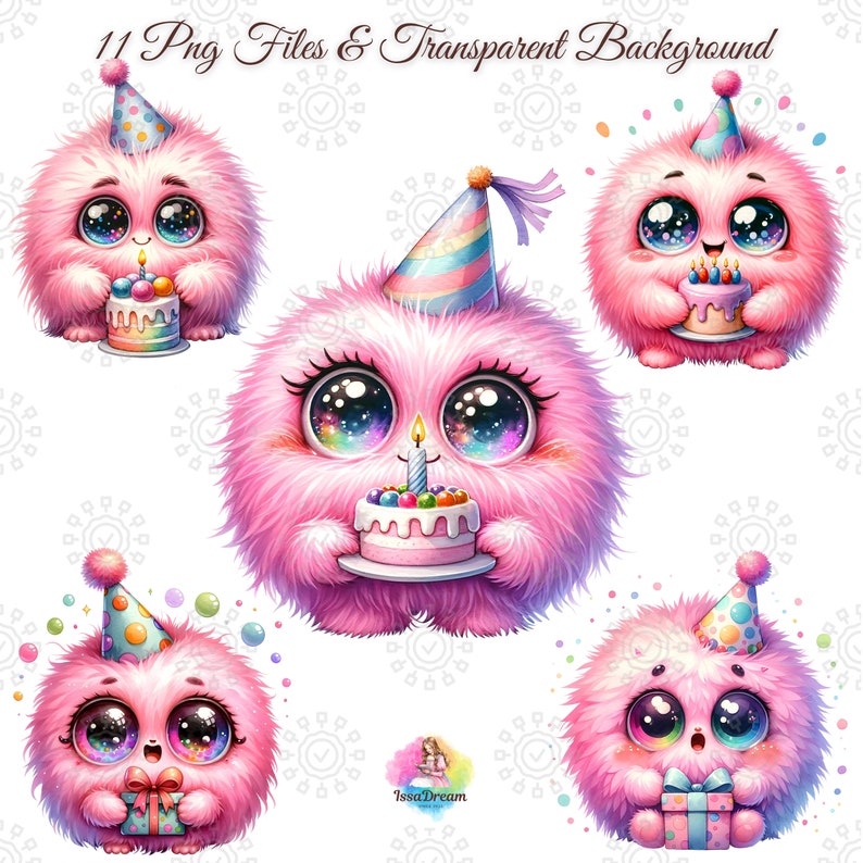 Watercolor Birthday Monsters Clipart: Party Sublimation PNG, Digital ...