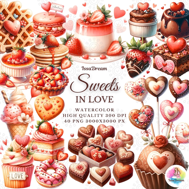 Watercolor Sweets in Love Clipart, Cute Valentines Sweets Clipart ...