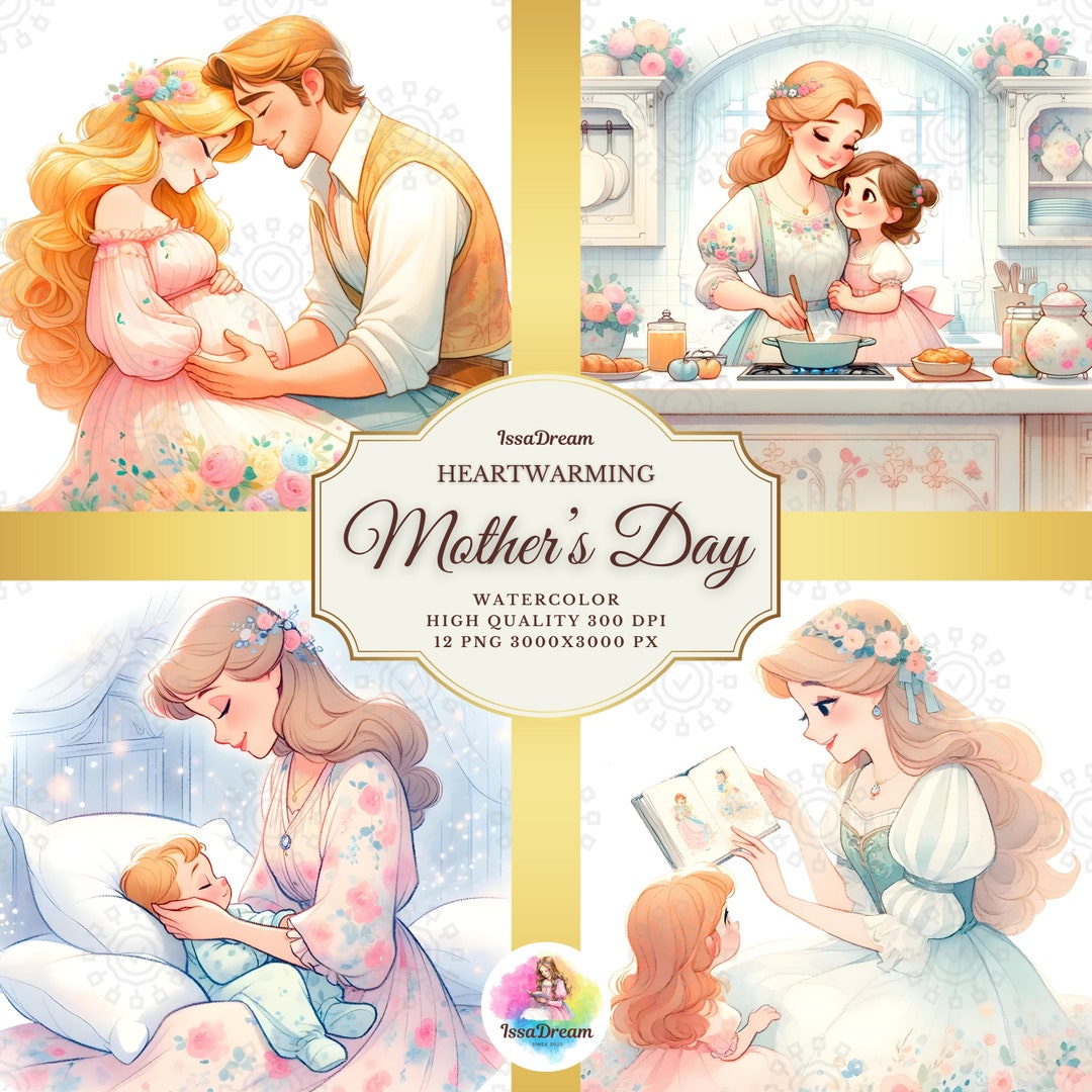 Watercolor Mother's Day Clipart, Mom With Kids Clipart, Gift for Mom ...