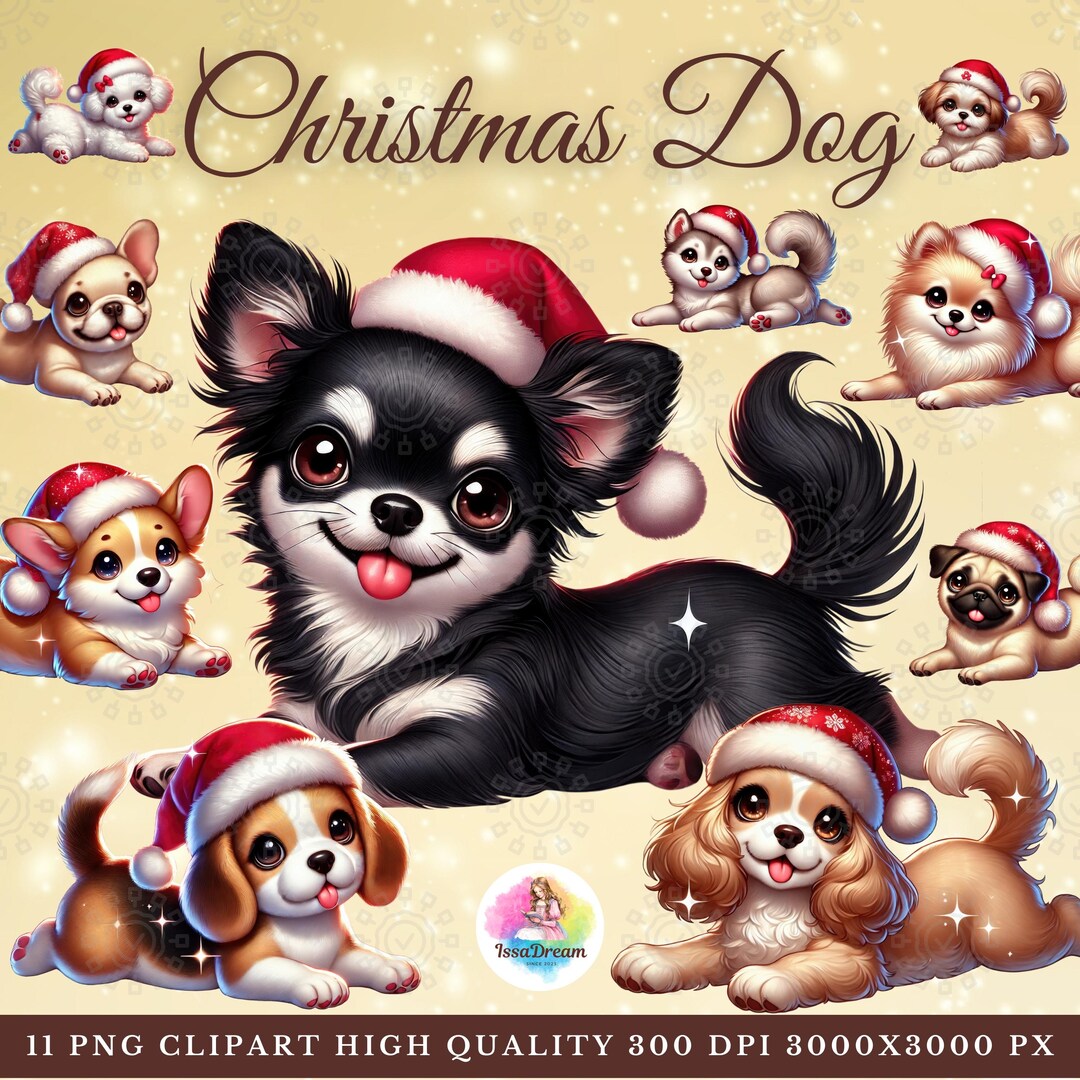 Christmas Dogs Clipart, Santa Hat, Dog Lover, Cute Animals, Xmas Pet ...