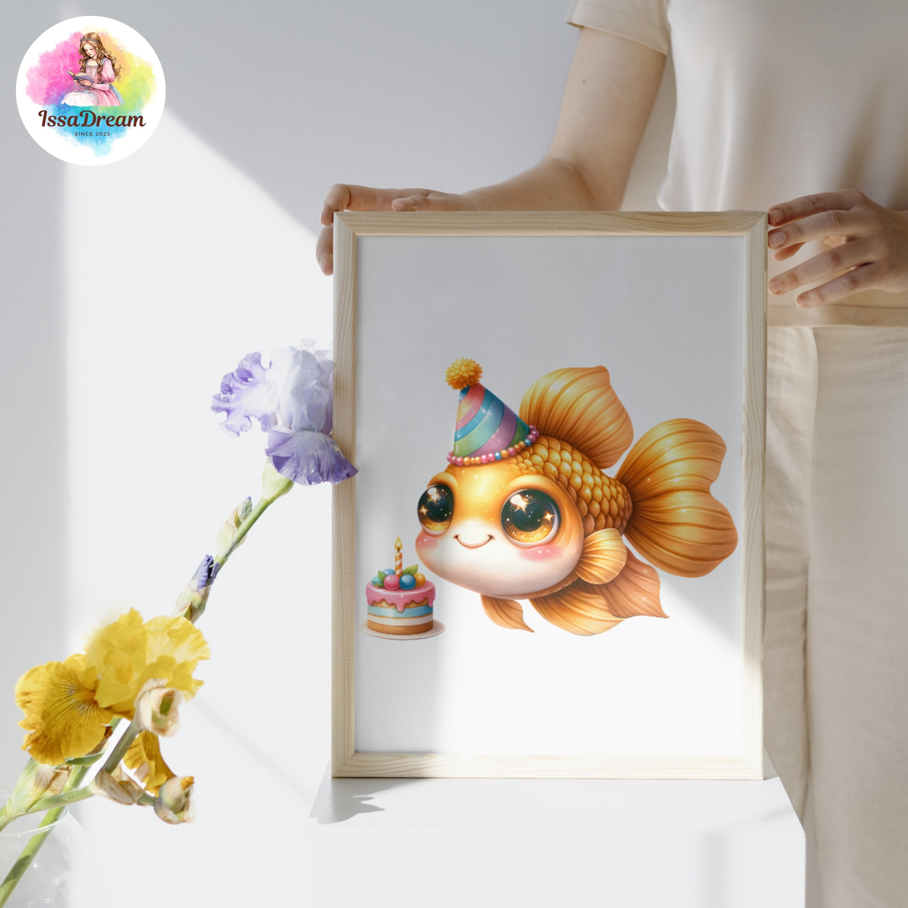Watercolor Birthday Fish PNG Bundle, Fish With Birthday Cake, Cute ...