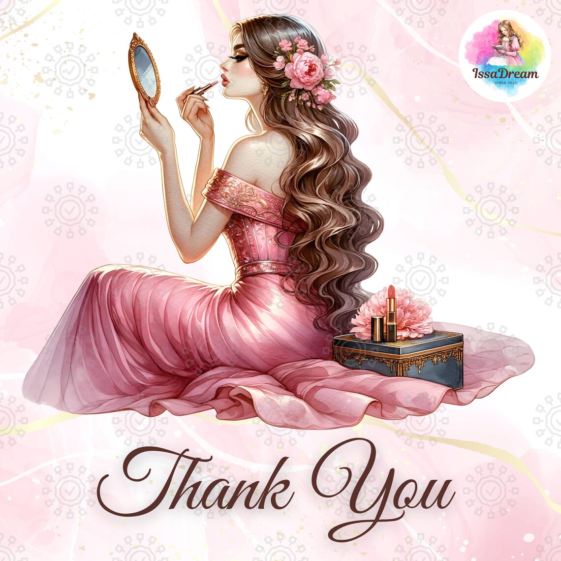 Watercolor Pink Lady Clipart, Floral Woman Clipart, Feminine Vintage ...