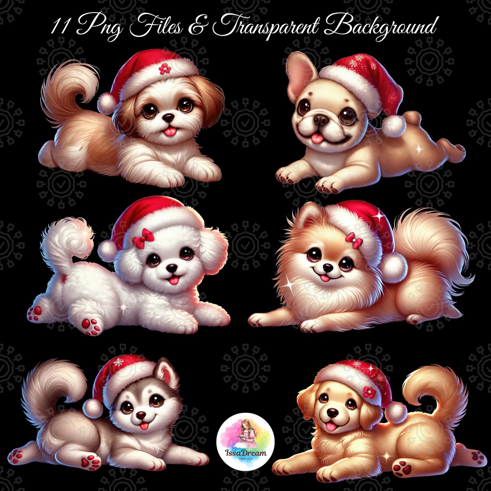 Christmas Dogs Clipart, Santa Hat, Dog Lover, Cute Animals, Xmas Pet ...