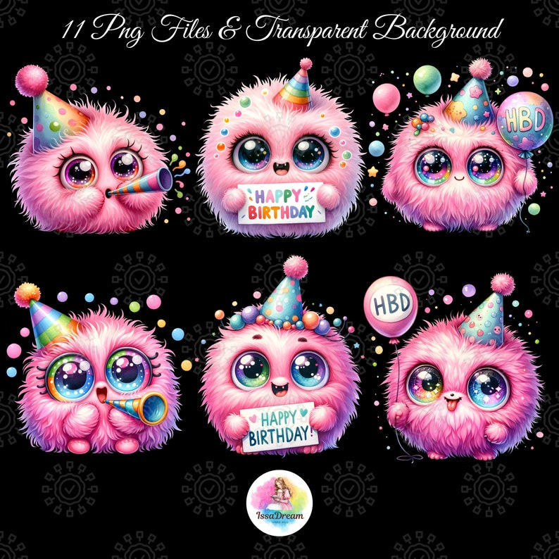 Watercolor Birthday Monsters Clipart: Party Sublimation PNG, Digital ...