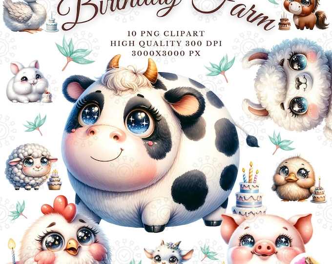 Baby Farm Birthday Animals Clipart, Farm PNG, Nursery Wall Art, Baby ...