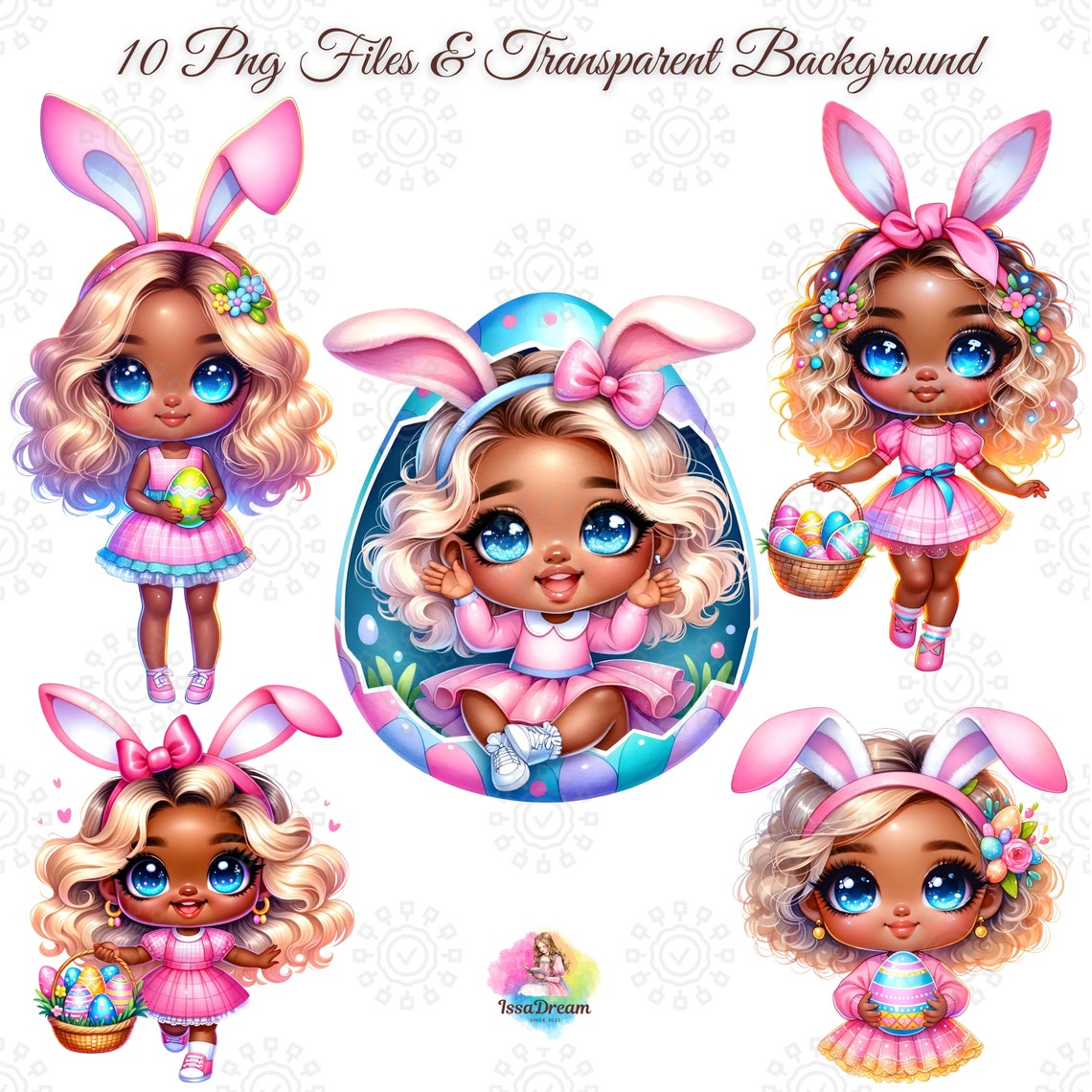 Watercolor Easter African American Girl Clipart, Cute Easter Girl ...