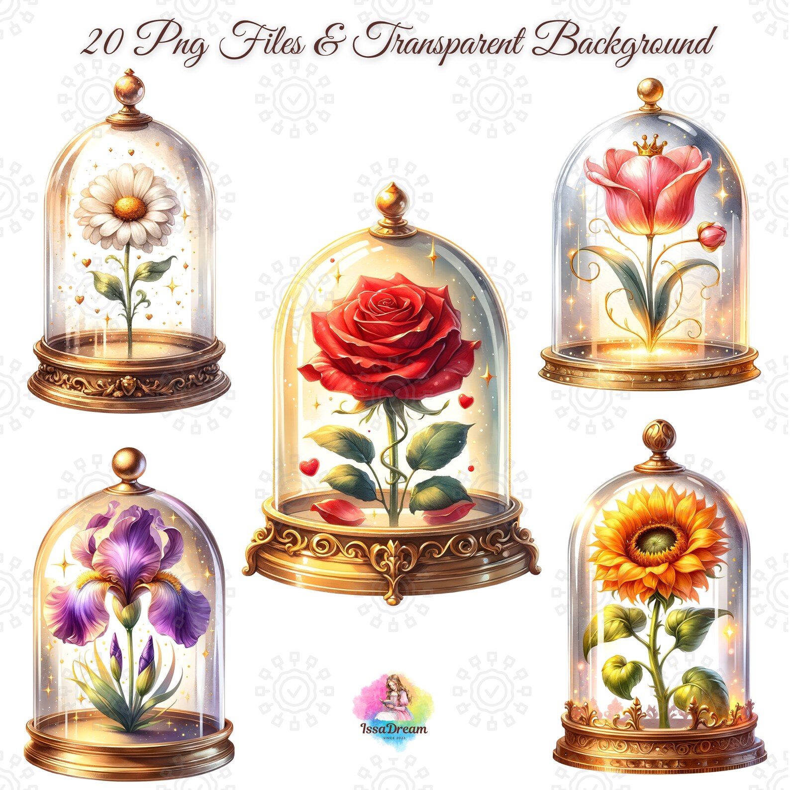 Watercolor Flower Glass Domes Clipart, Magic Flower Fantasy PNG ...