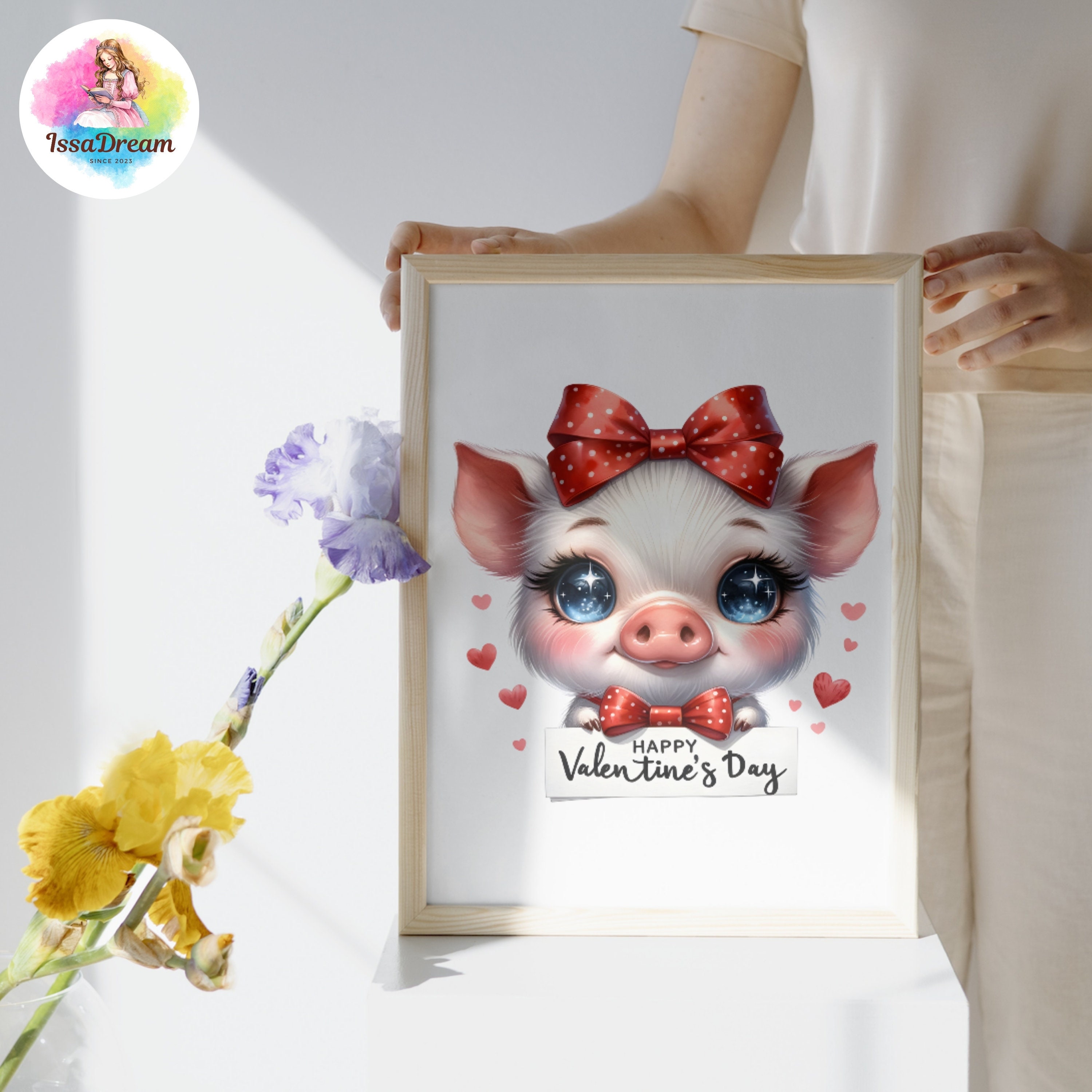Watercolor Pig in Love Clipart, Cute Valentine's Day Pig Clipart, Kids ...