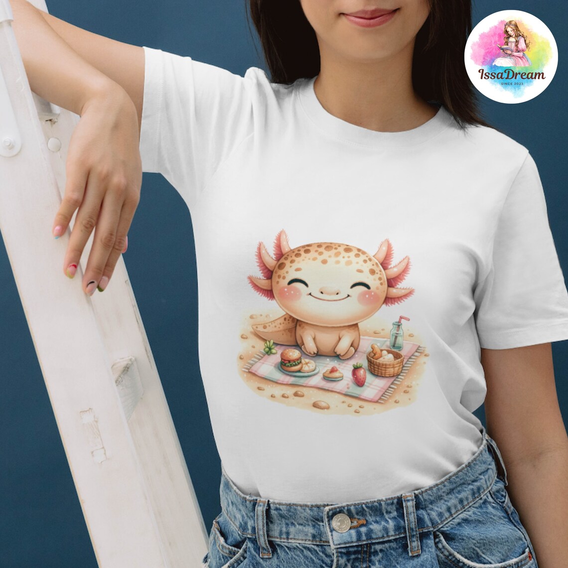 Watercolor Axolotl on Vacation Clipart, Cute Axolotl Clipart, Summer ...