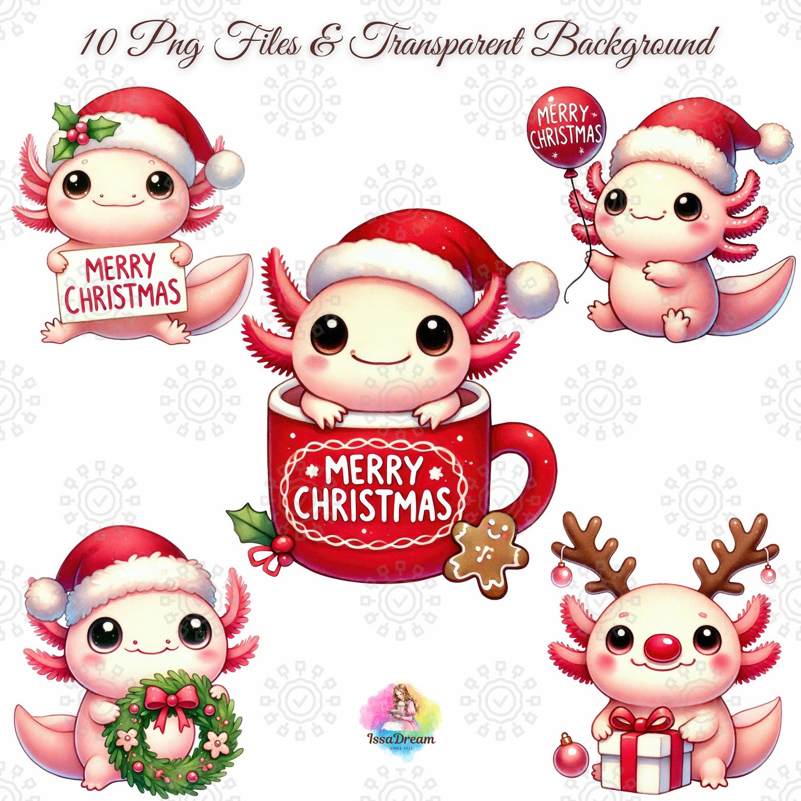 Christmas Axolotl Clipart, Cute Axolotl PNG, Axolotl Lover , Xmas ...