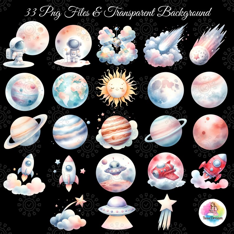 Watercolor Outer Space Clipart, Cute Planet Clipart, Galaxy Clipart ...