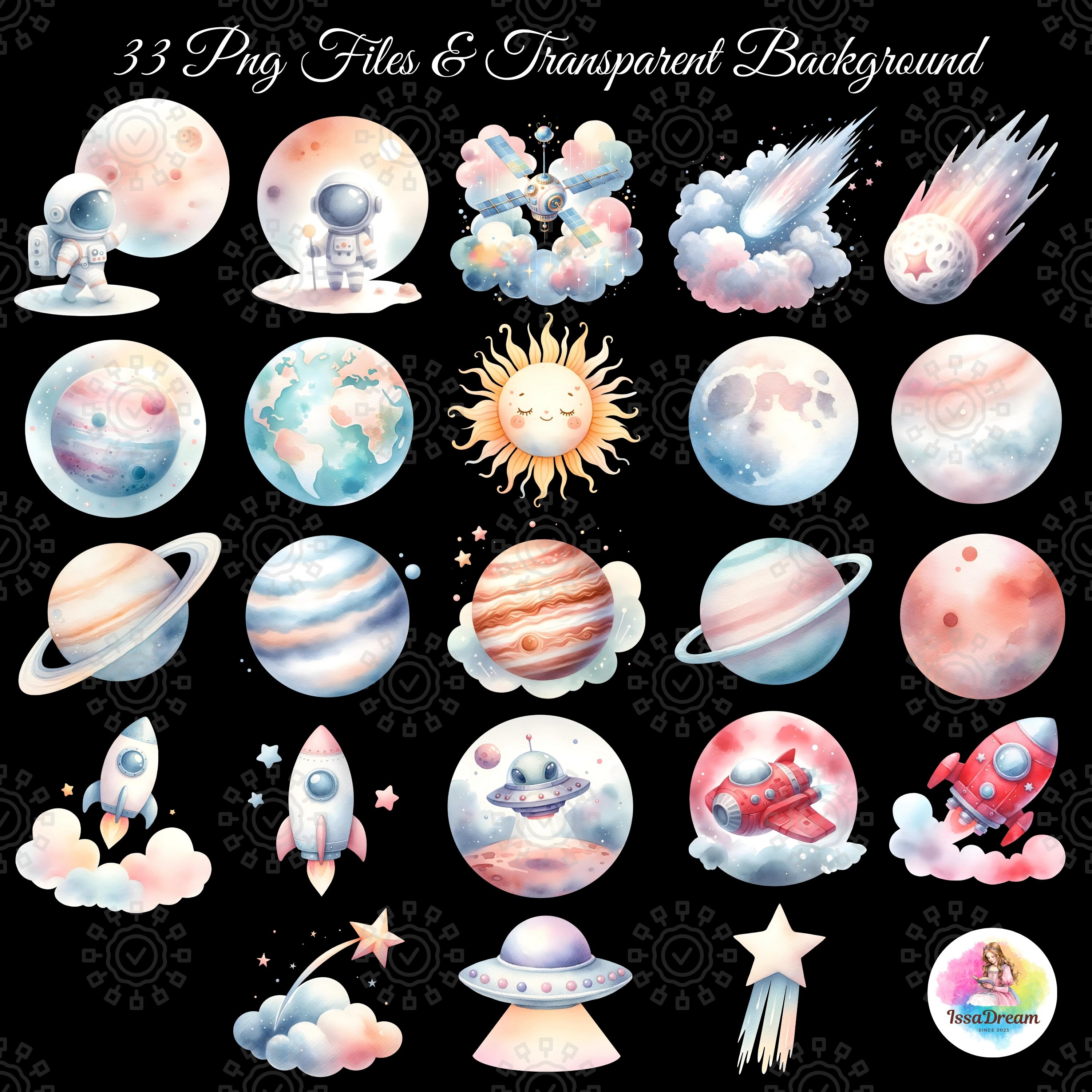 Watercolor Outer Space Clipart, Cute Planet Clipart, Galaxy Clipart ...