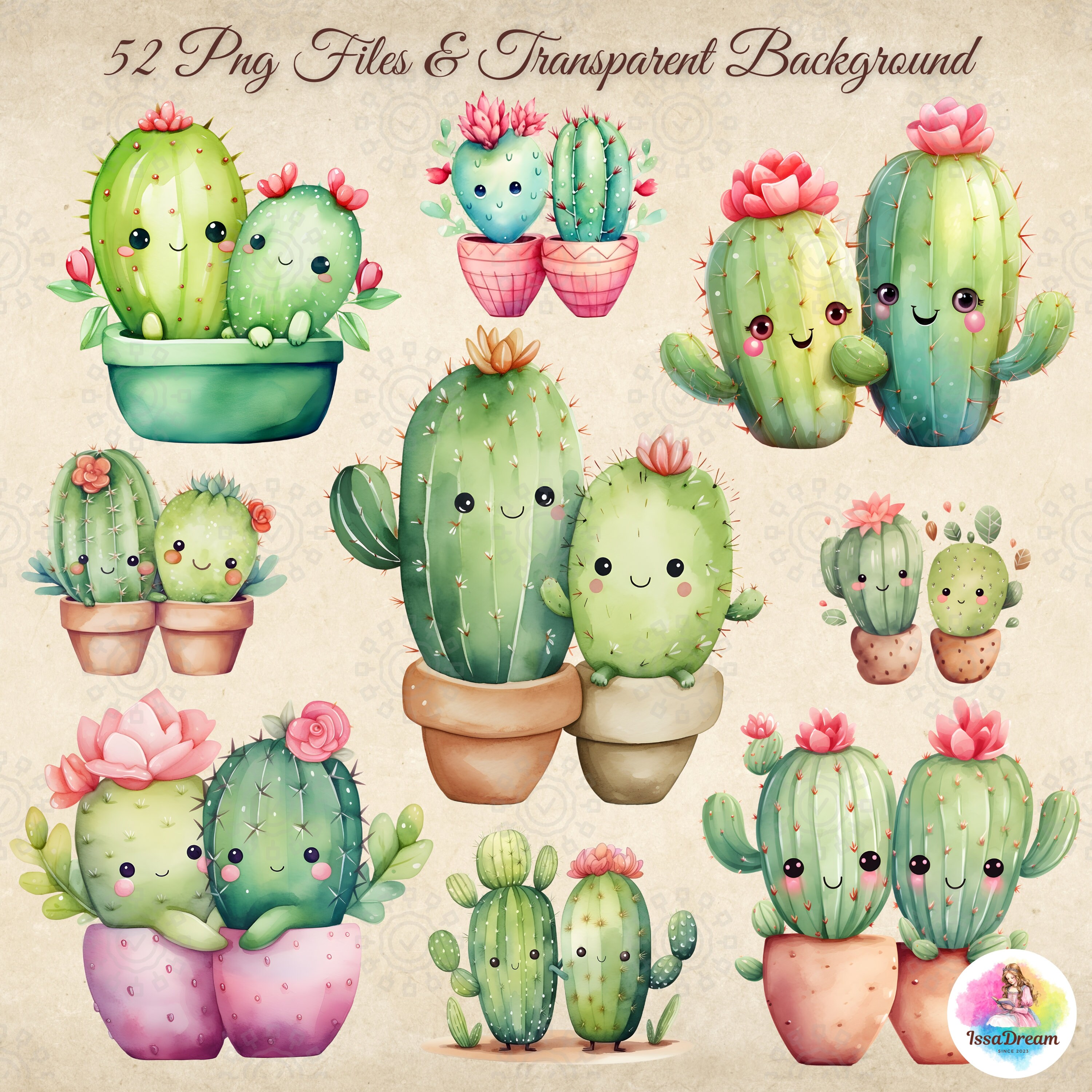 Watercolor Cactus Clipart, Valentine Clipart, Cute Cactus Lover, Plant ...