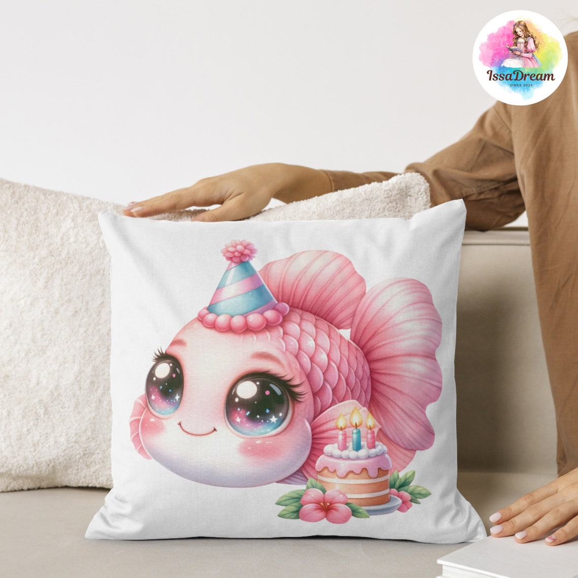 Watercolor Birthday Fish PNG Bundle, Fish With Birthday Cake, Cute ...