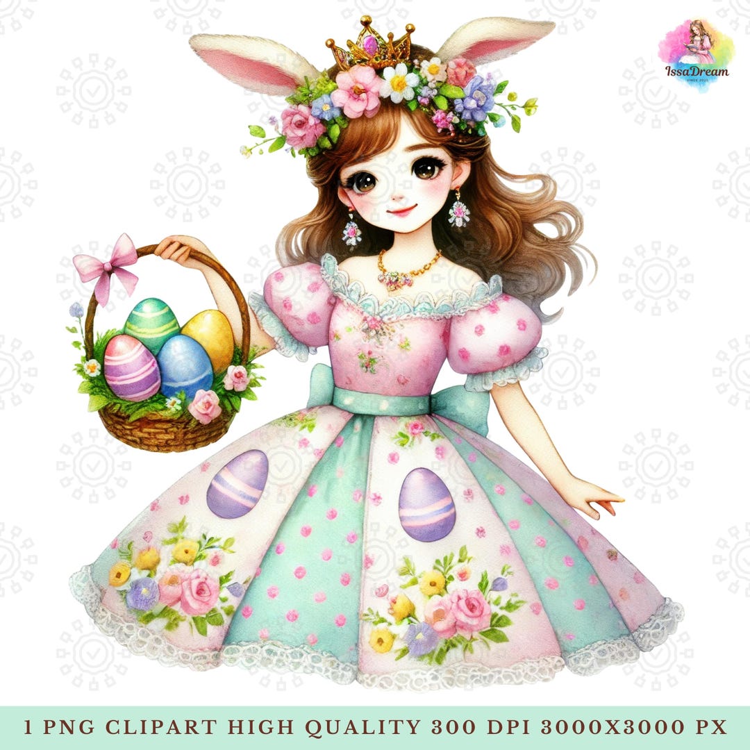 Watercolor Easter Bunny Princess Clipart, Easter PNG, Fairytale Fantasy ...