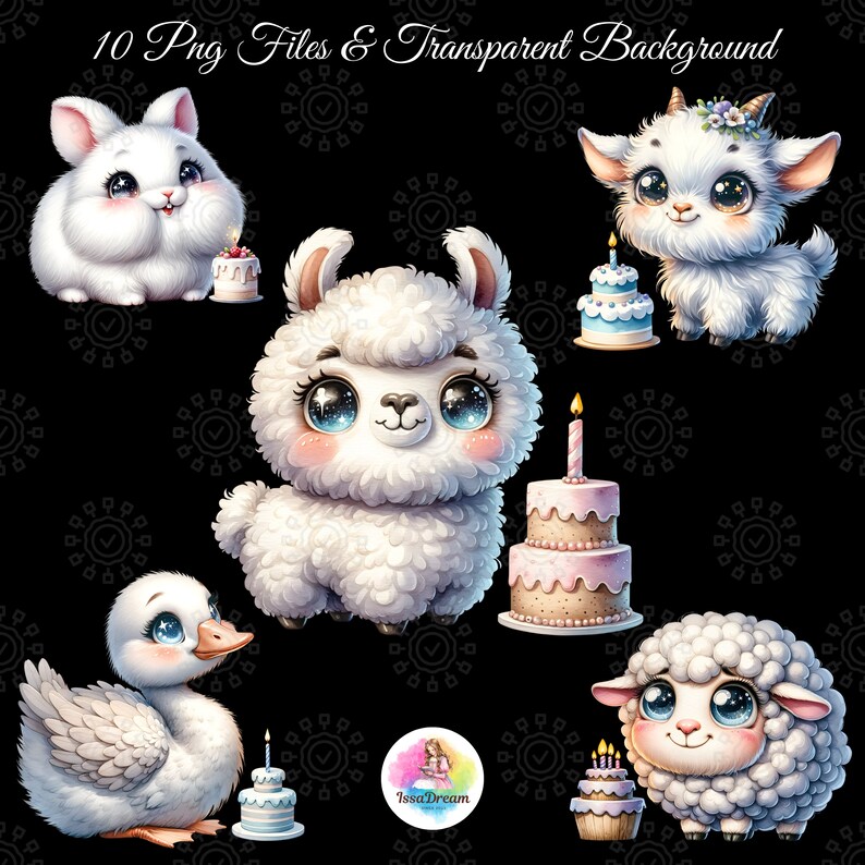 Watercolor Birthday Farm PNG Bundle, Animals Farm With Birthday Cake ...