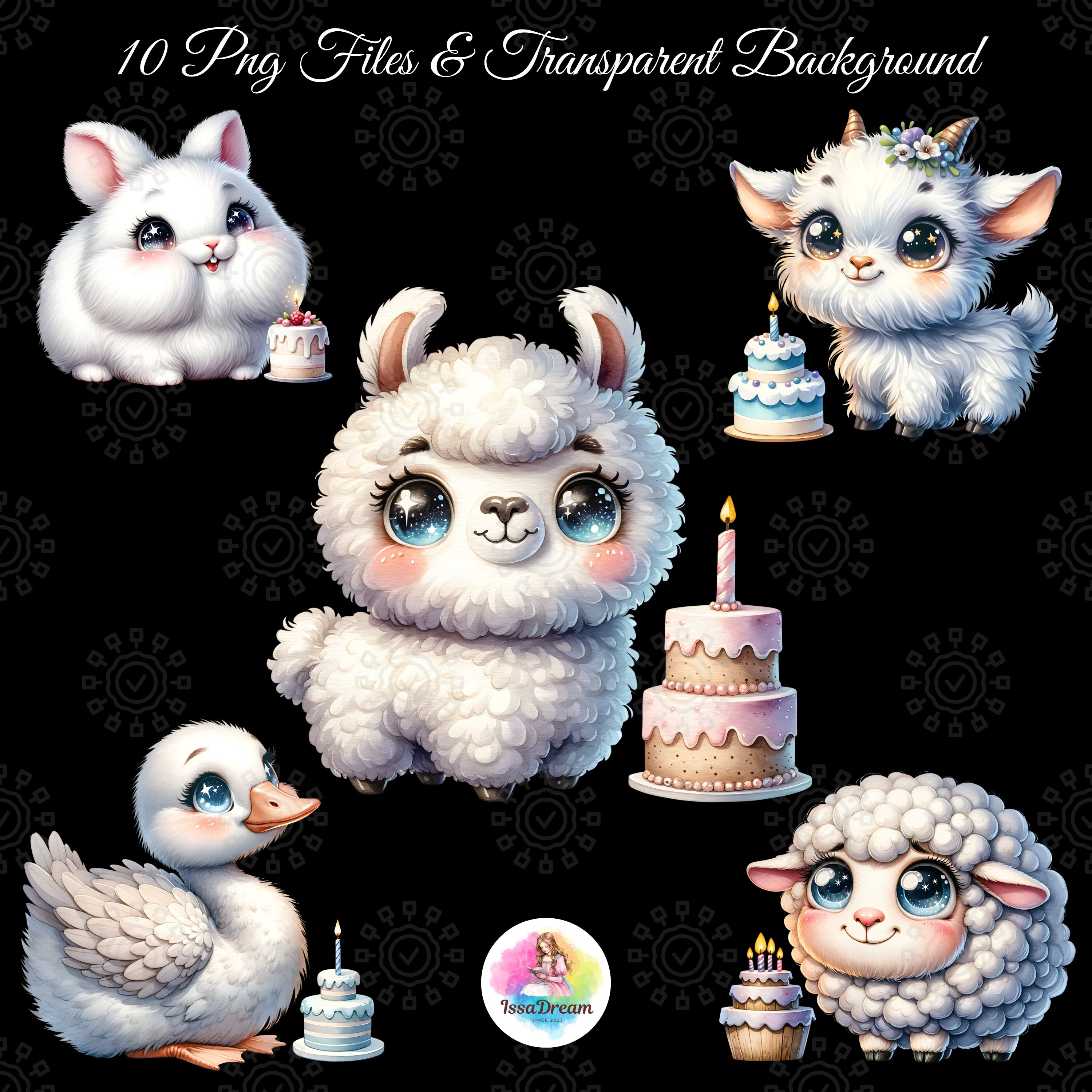 Watercolor Birthday Farm PNG Bundle, Animals Farm With Birthday Cake ...