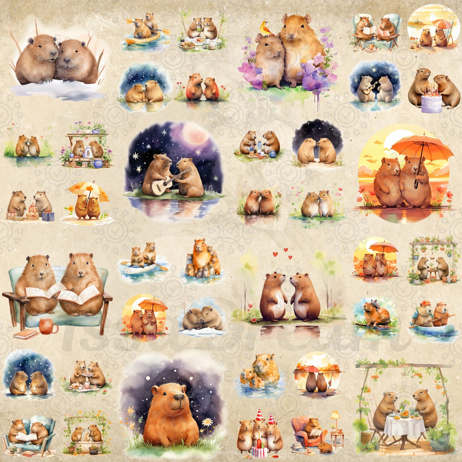 Cute Watercolor Capybara Clipart, Animal Clipart, Cute Capybara PNG ...