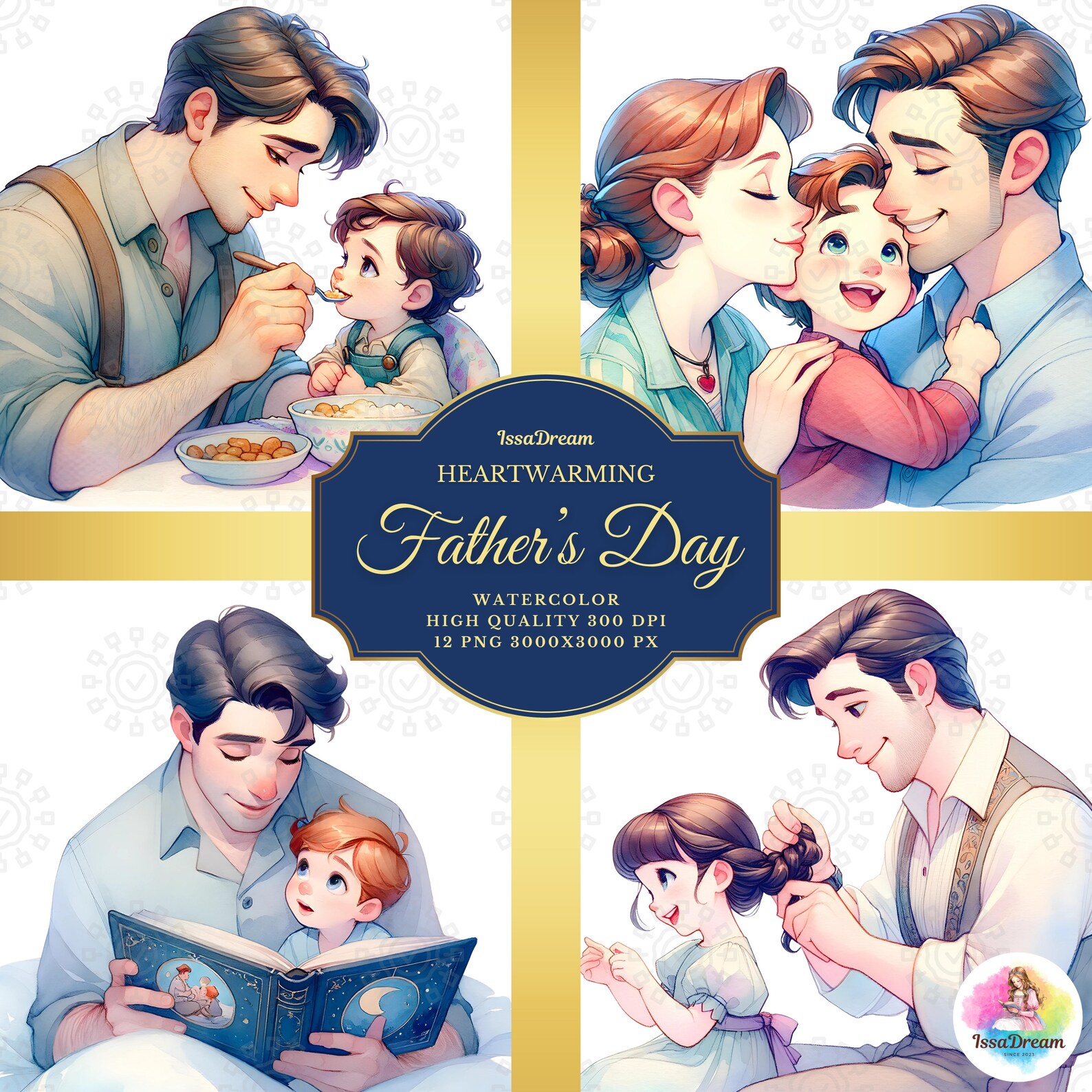 Watercolor Father's Day Clipart, Dad With Kids Clipart, Gift for Dad ...