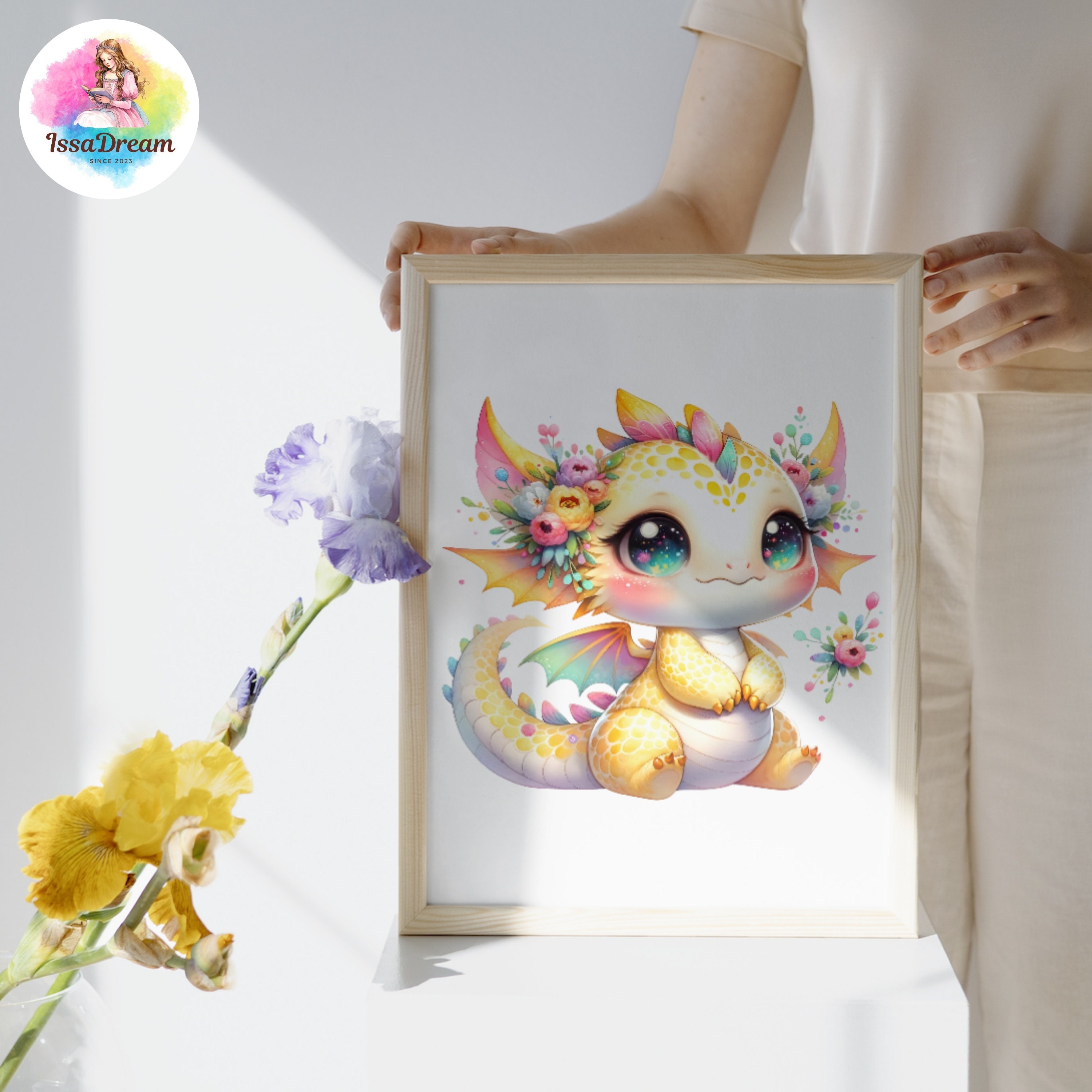 Watercolor Floral Dragon Clipart, Cute Flower Dragon Clipart, Spring ...