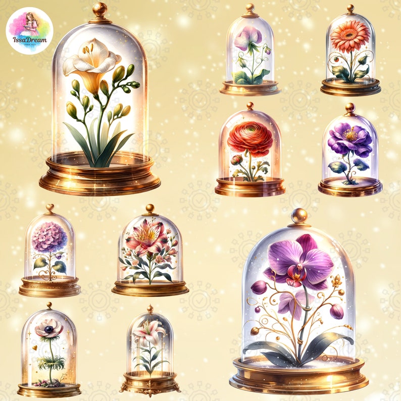 Watercolor Flower Glass Domes Clipart, Magic Flower Fantasy PNG ...