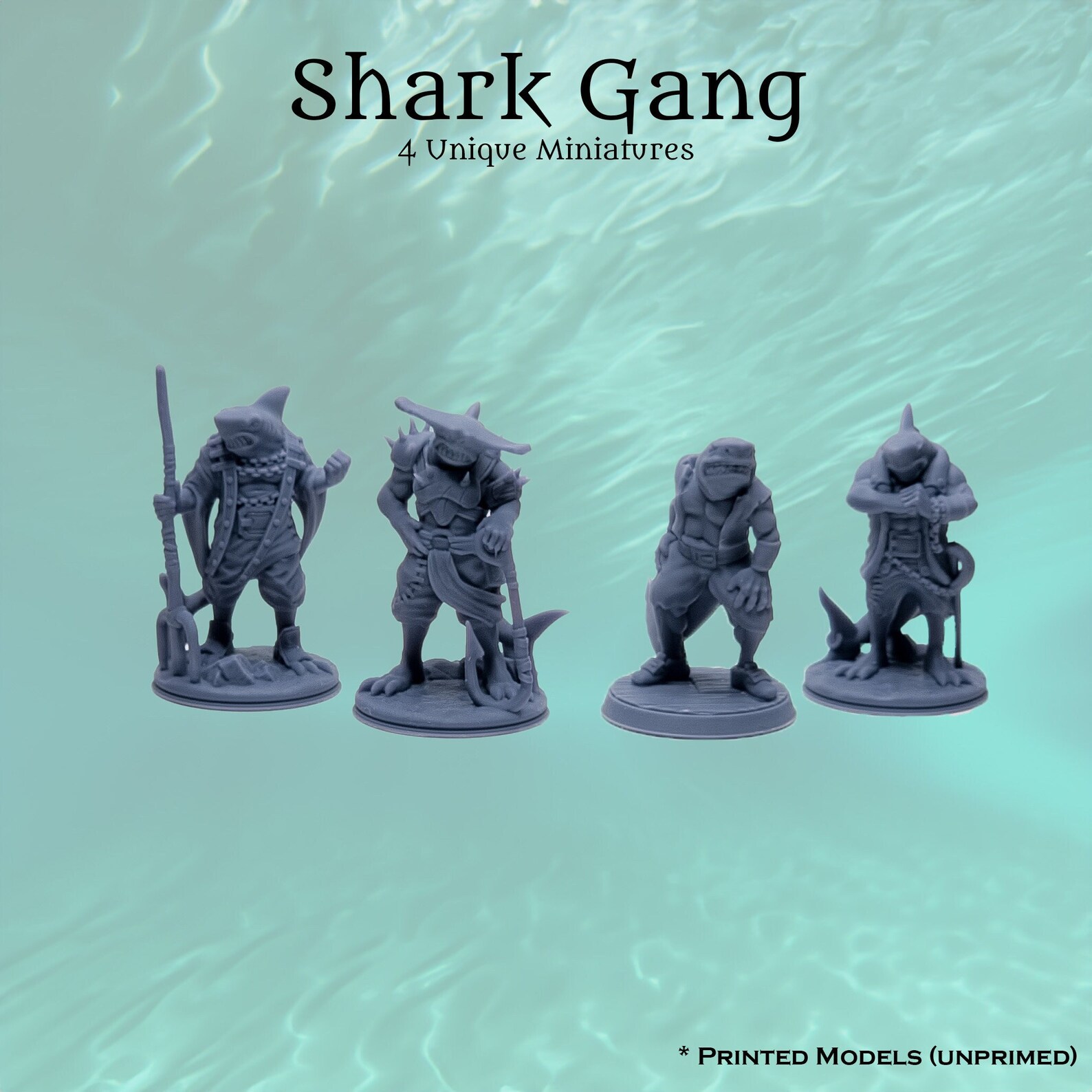 D&D Pathfinder Sharkfolk Gang 28mm 32mm Fantasy PC NPC Miniature Set 4 ...