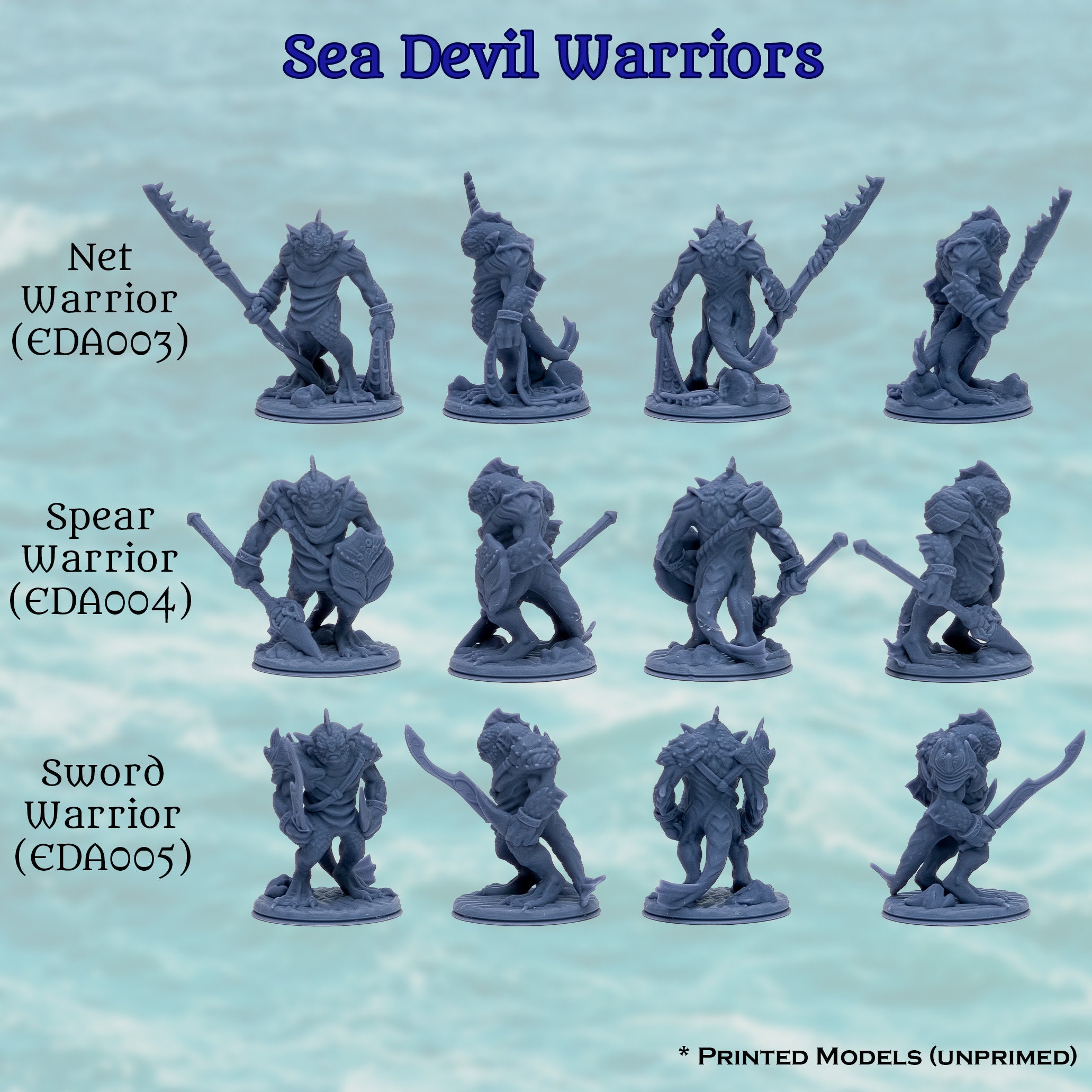 D&D Pathfinder Sahuagin Fishfolk Sea Devil Raiders 28mm 32mm Fantasy ...