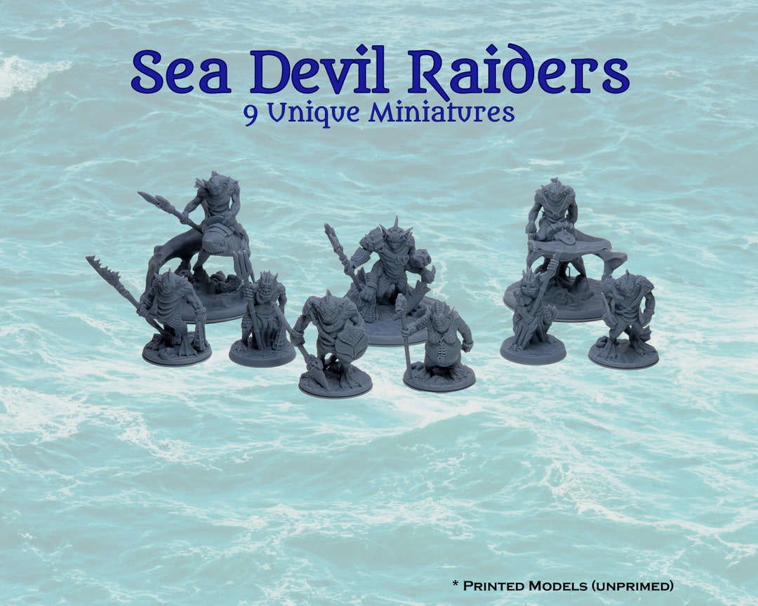 D&D Pathfinder Sahuagin Fishfolk Sea Devil Raiders 28mm 32mm Fantasy ...