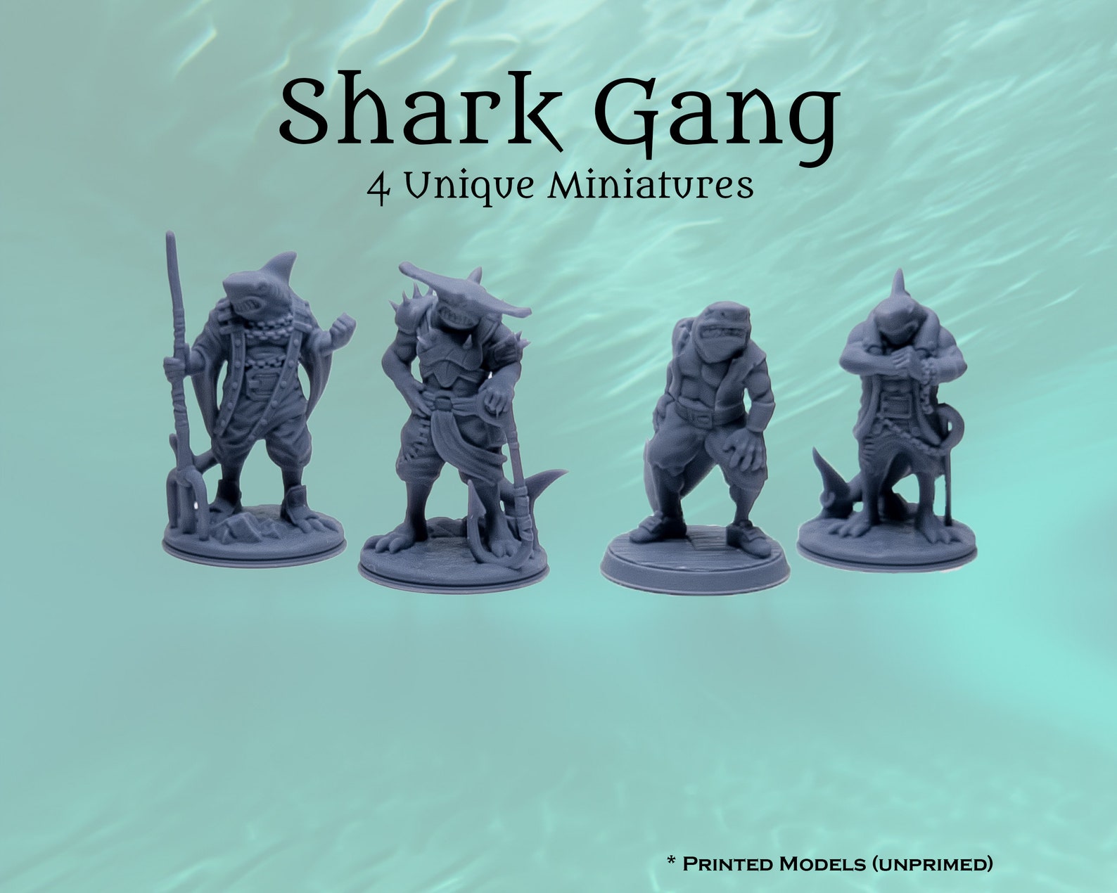 D&D Pathfinder Sharkfolk Gang | 28mm 32mm Fantasy PC NPC Miniature Set ...