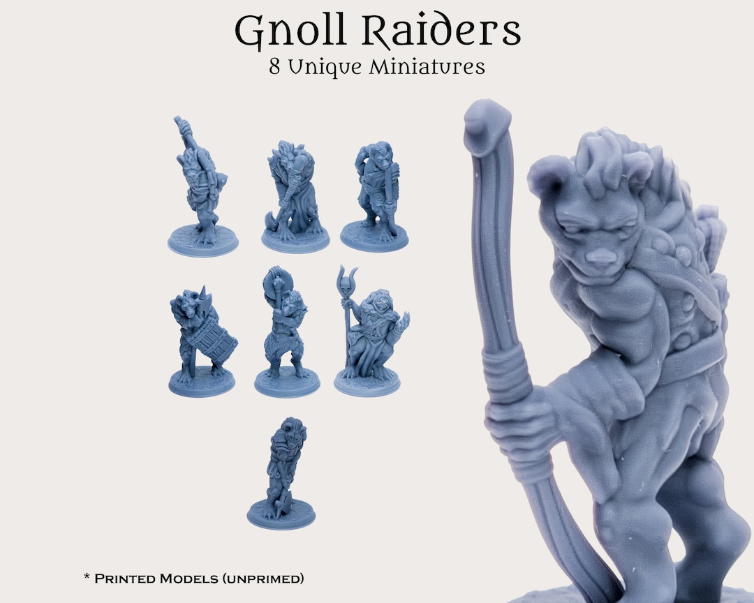 D&D Pathfinder Gnoll Raiders | 28mm 32mm Fantasy TTRPG Frostgrave Wargame Miniature Set | 8 8k ...