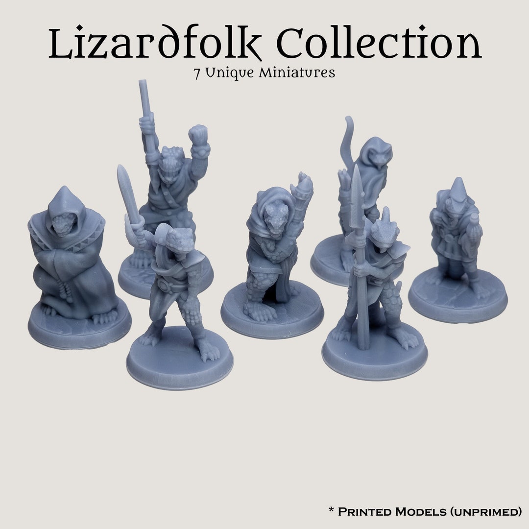 D&D Pathfinder Lizardfolk Tribe 28mm 32mm Fantasy Miniature Set 7 ...