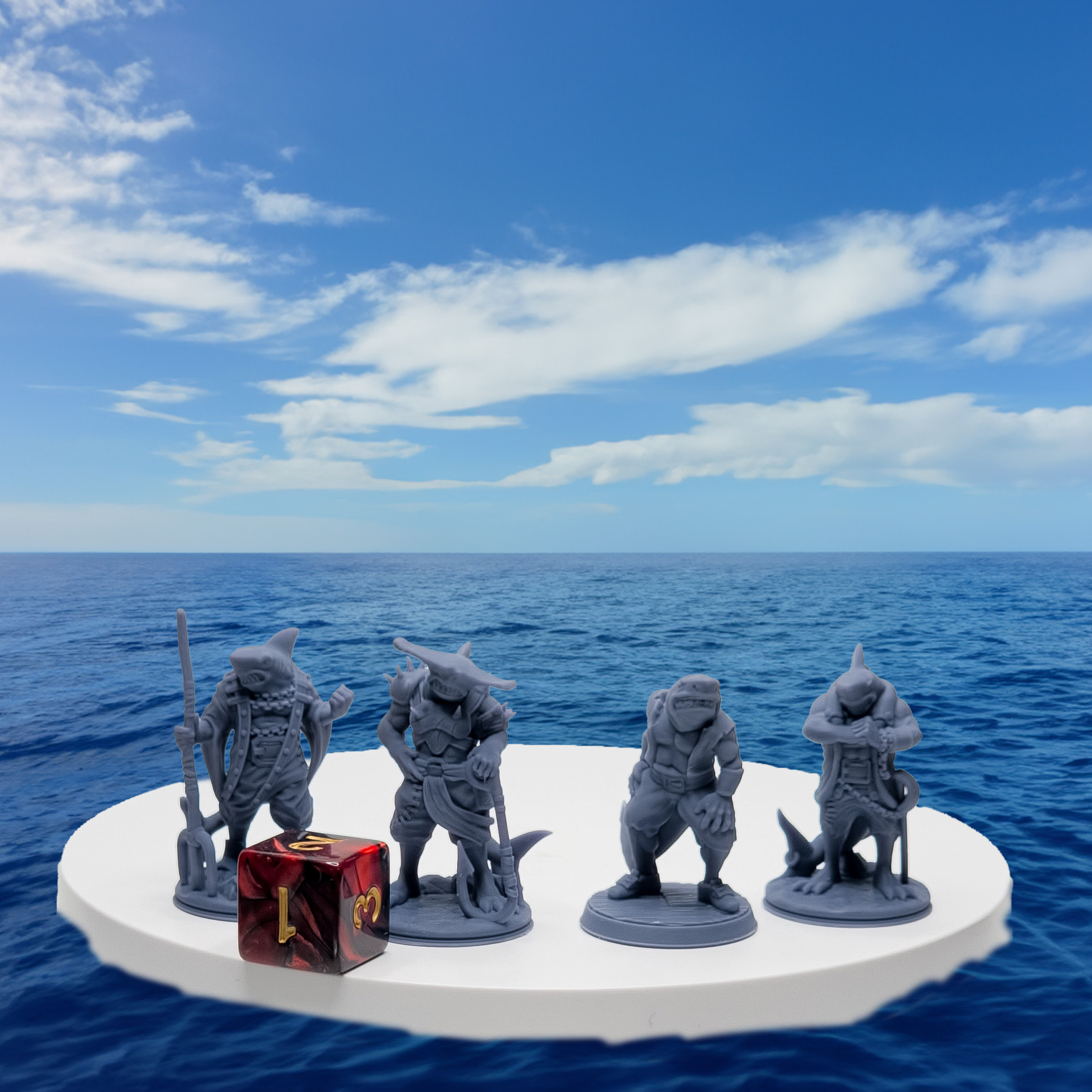 D&D Pathfinder Sharkfolk Gang 28mm 32mm Fantasy PC NPC Miniature Set 4 ...
