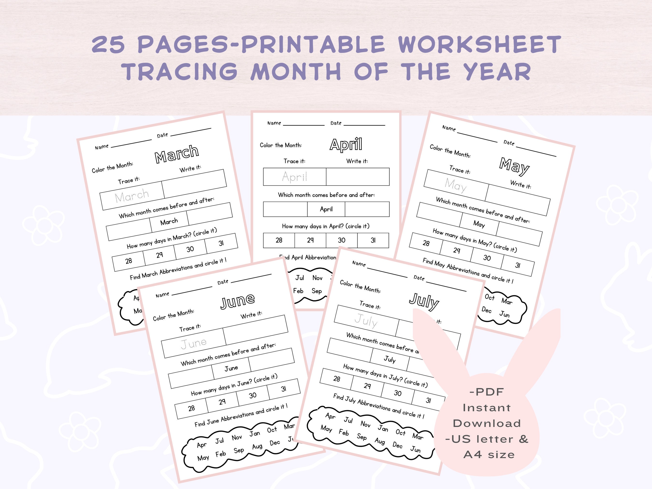 Tracing Month of the Year Worksheetmonths Coloring Pagesprintable ...