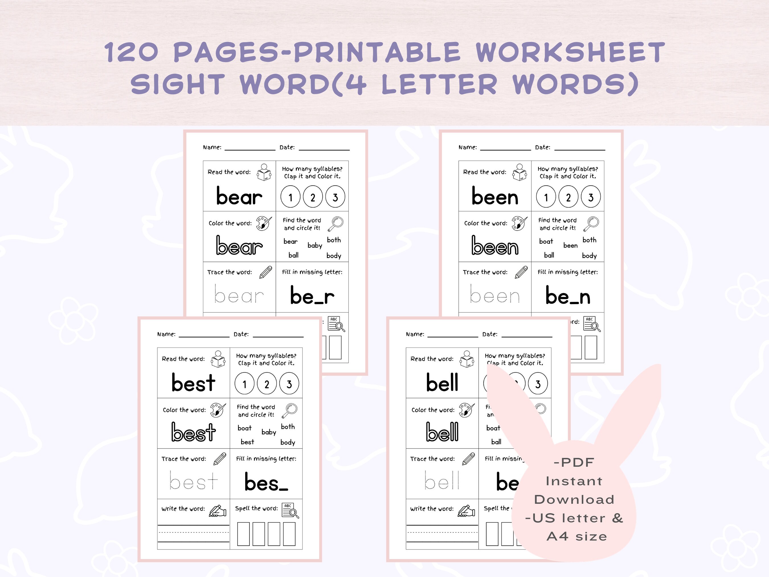 Sight Word Four Letter Words Worksheet Printabledolch Primer Sight ...