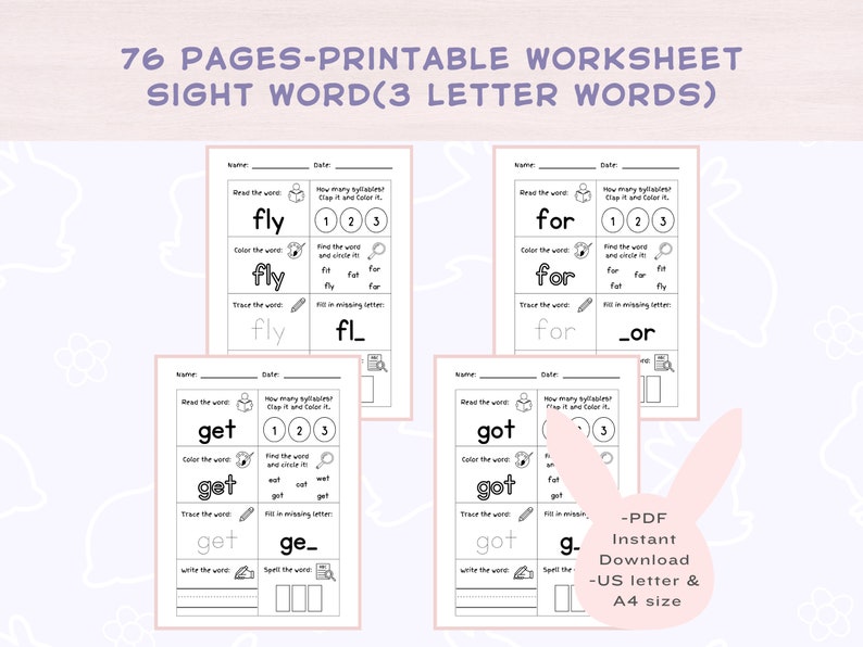 Sight Word Three Letter Words Worksheet Printable|dolch Primer Sight ...