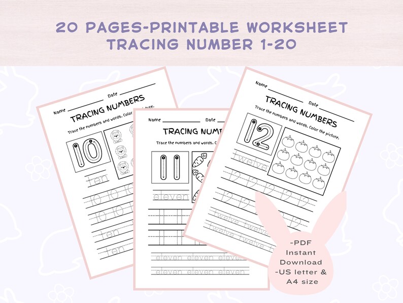 Tracing Number 1-20 Preschool Printable Worksheets|toddler Workbook ...