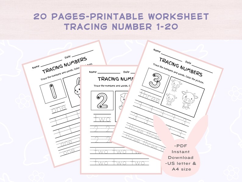 Tracing Number 1-20 Preschool Printable Worksheets|toddler Workbook ...