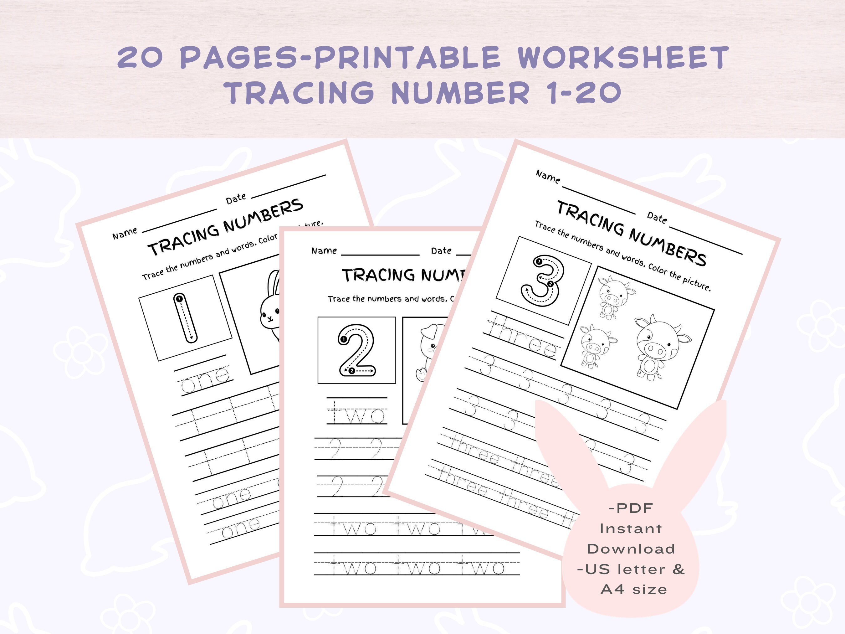 Tracing Number 1-20 Preschool Printable Worksheetstoddler - Etsy
