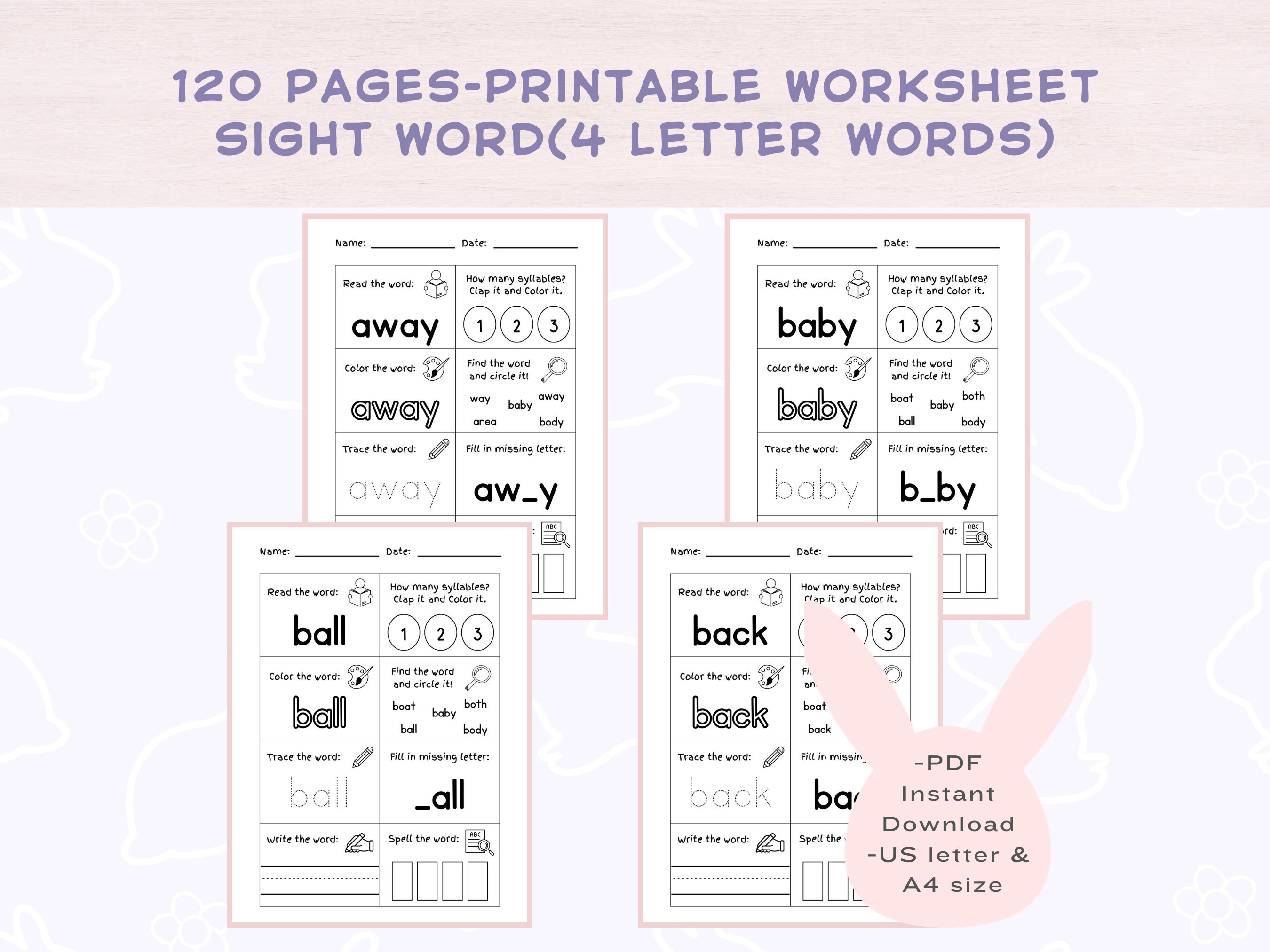 Sight Word Four Letter Words Worksheet Printabledolch Primer Sight ...