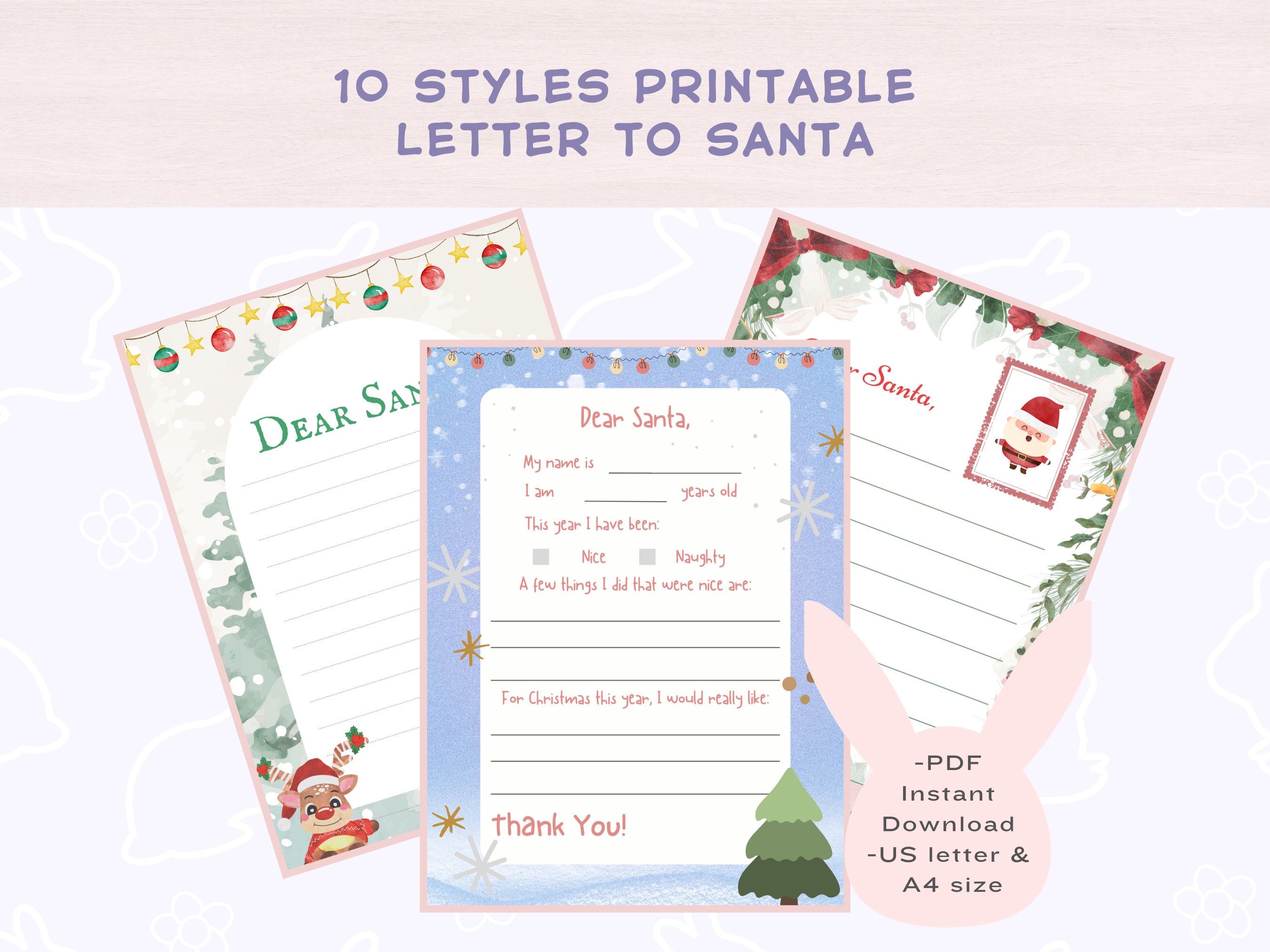 Carta de niños imprimible a Santa/ Carta de plantilla a Santa/Lista de ...